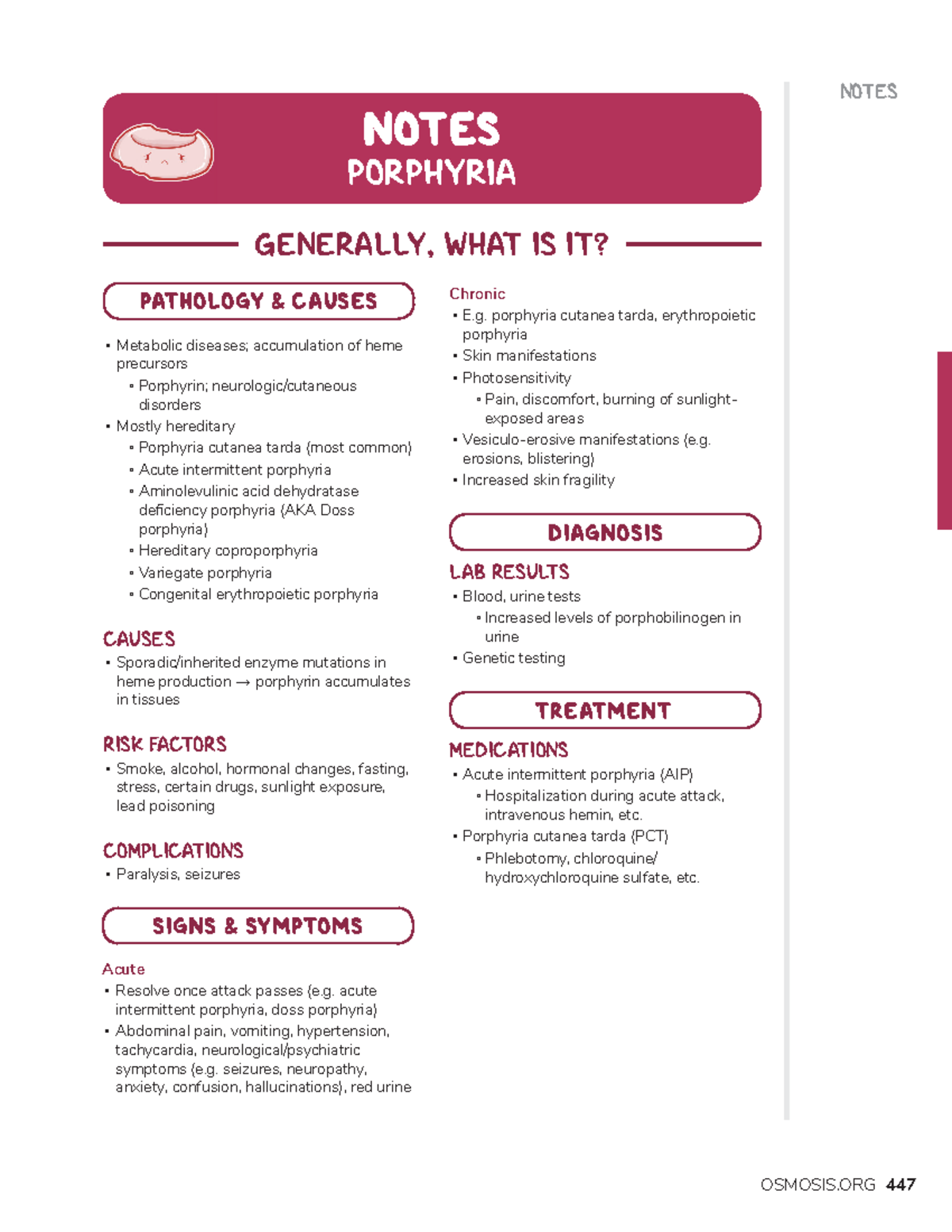 Porphyria - hematology AND oncology COURSE - NOTES NOTES PORPHYRIA ...