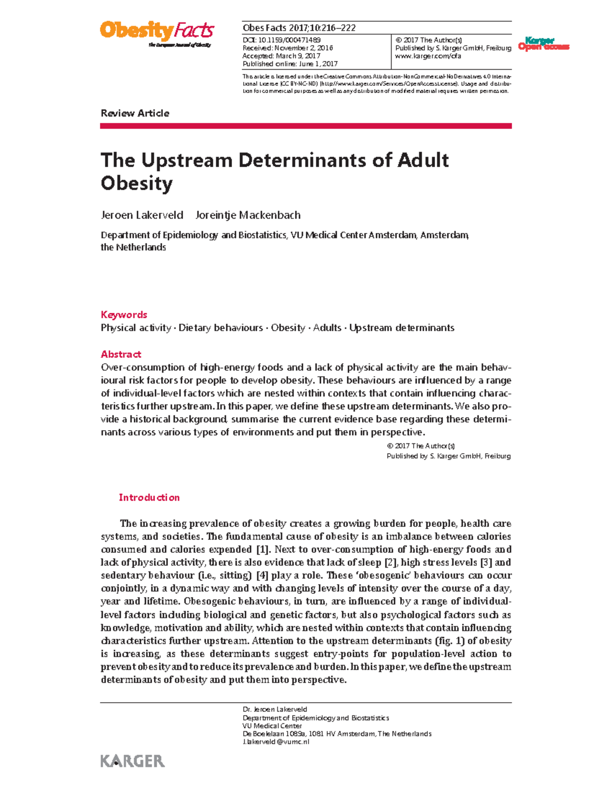 Upstream Determinants of Obesity - © 2017 The Author(s) Published by S ...