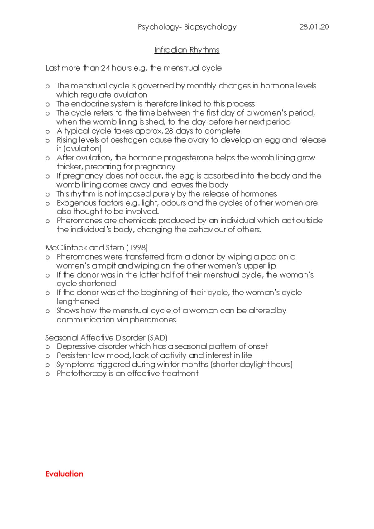 Infradian Rhythms - Psychology- Biopsychology 28. Infradian Rhythms ...