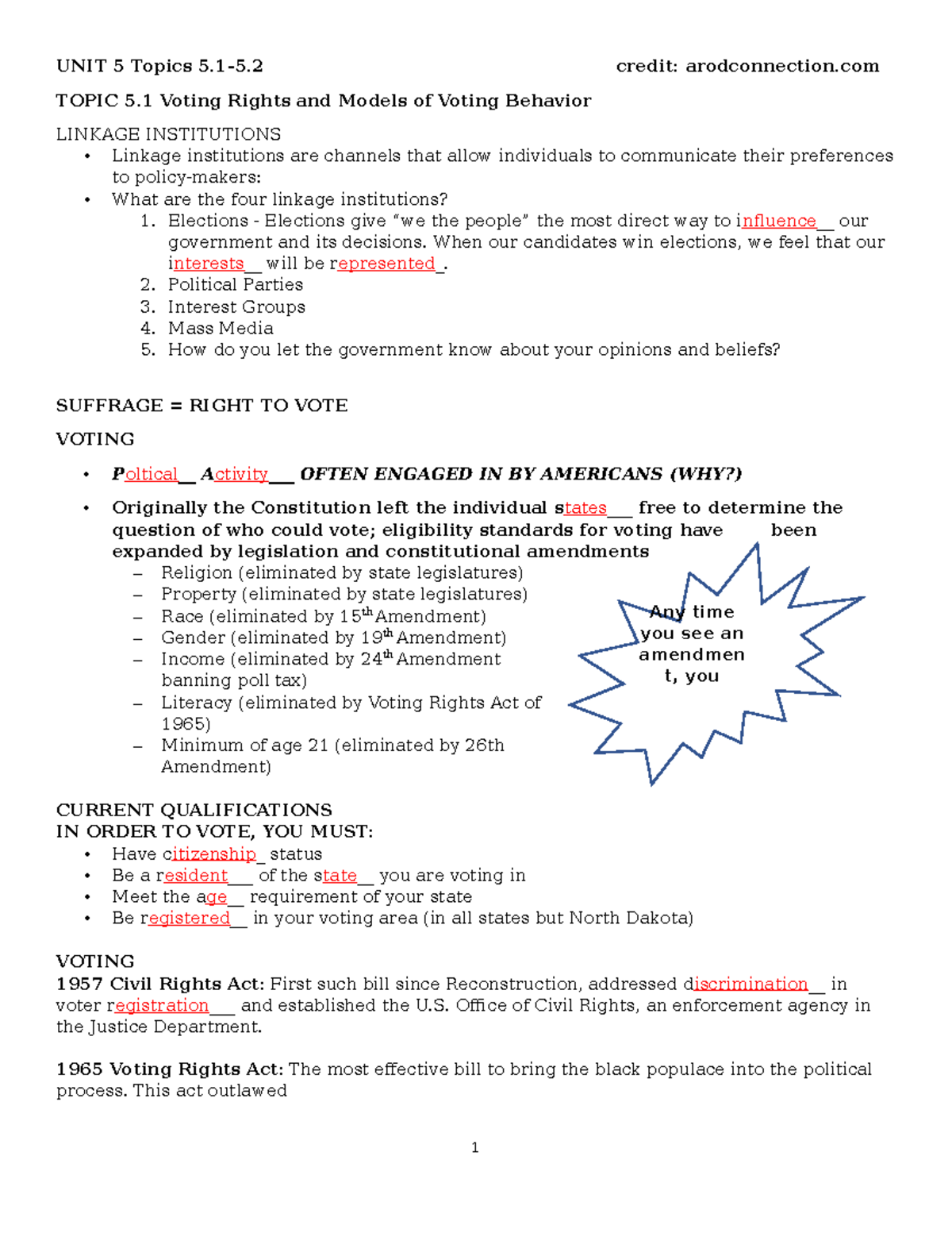 Topics 5 - AP Gov. Chap. 5 Topic 5.1-5.2 - UNIT 5 Topics 5.1-5 credit ...