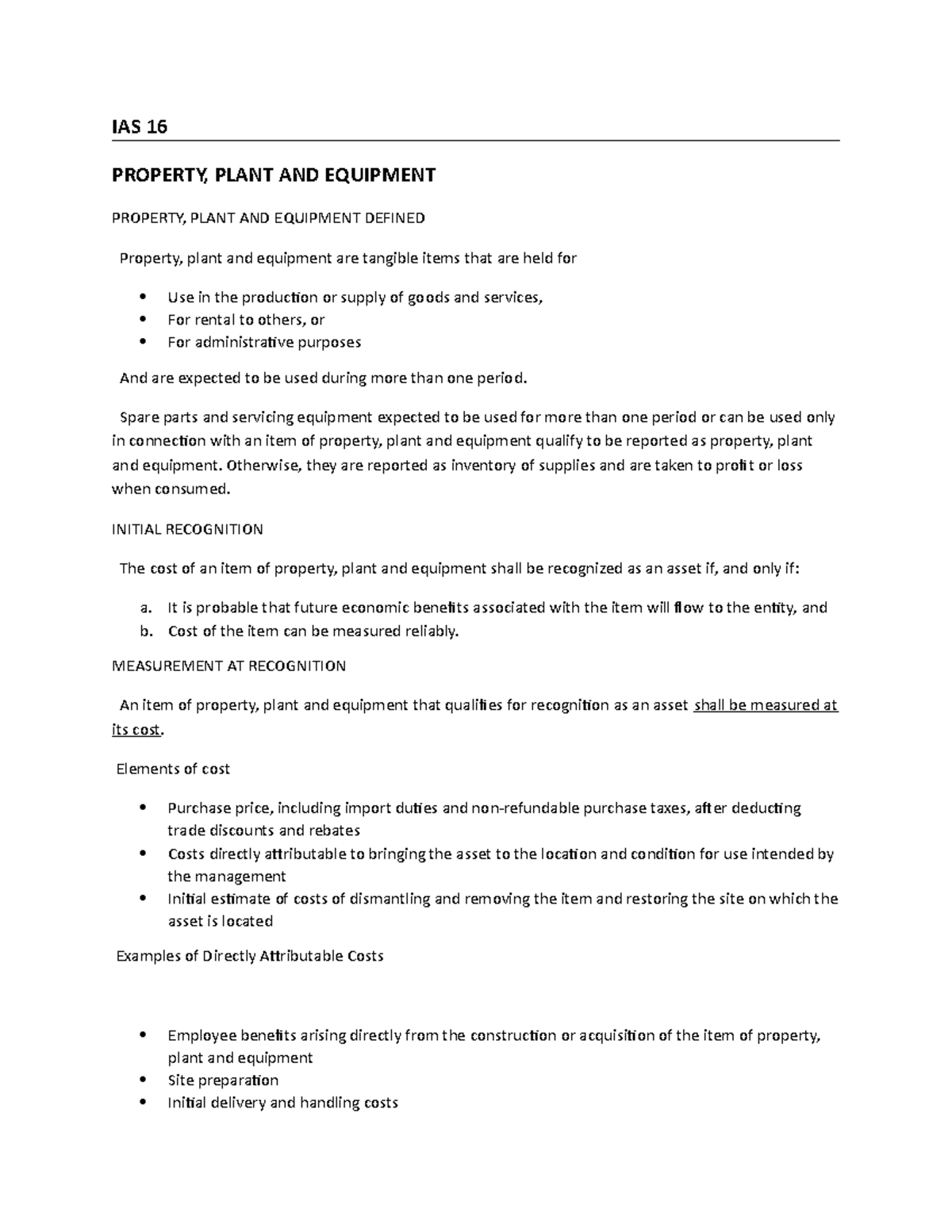 IAS 16 Property Plant AND Equipment IAS 16 PROPERTY PLANT AND