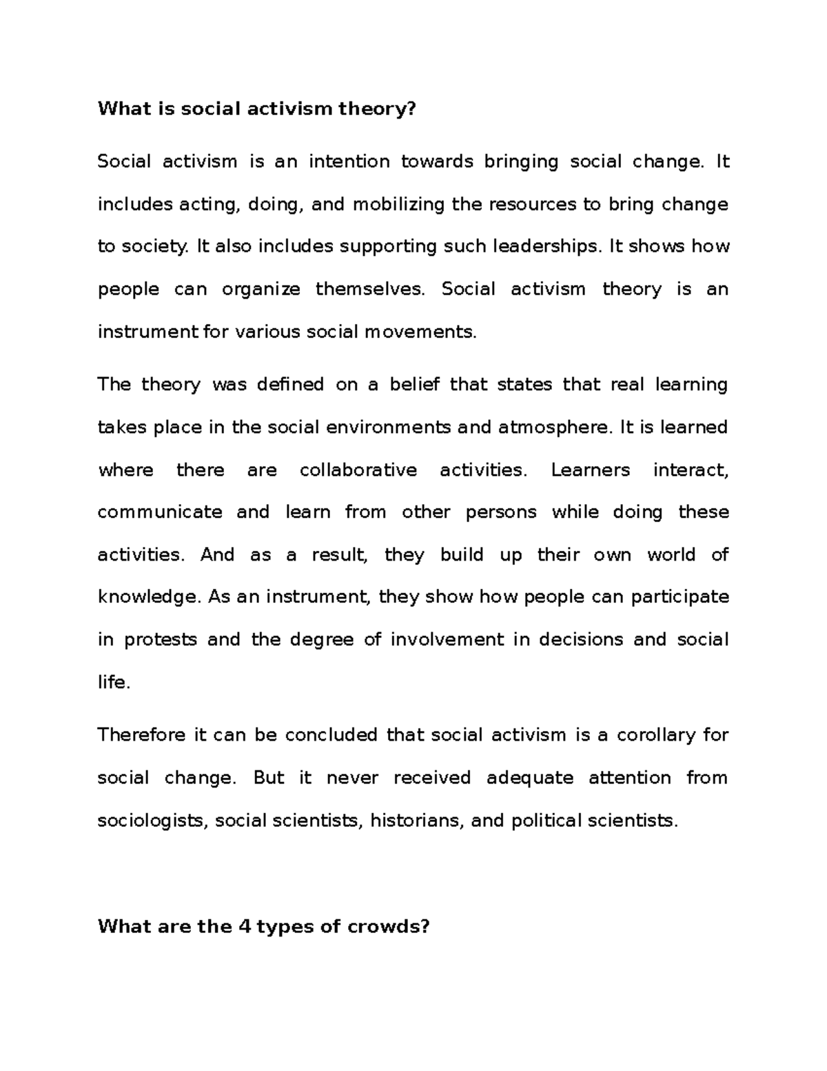 Social Activism Study Material To Help Students In This Course