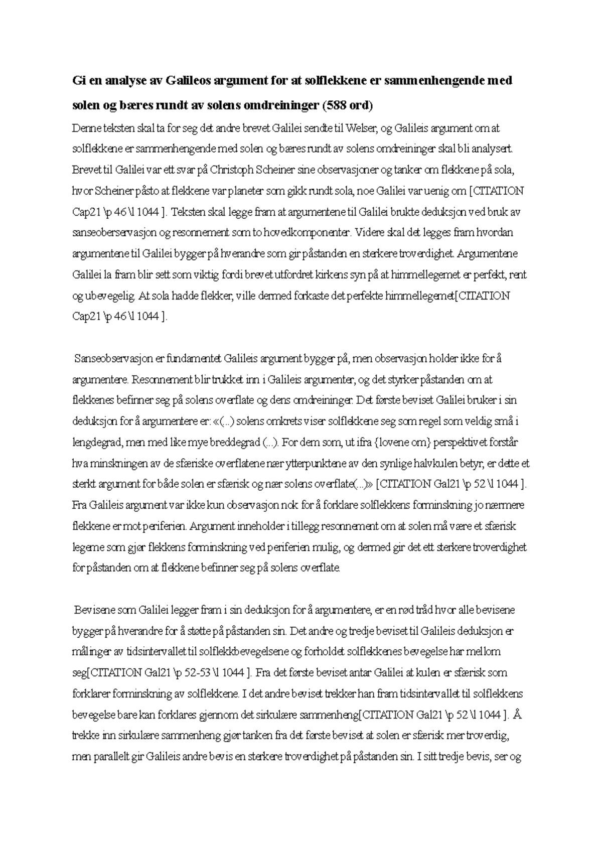 Analayse av Galileis Argumenter oblig 1. Redegjørelse - Gi en analyse av Galileos argument for ...