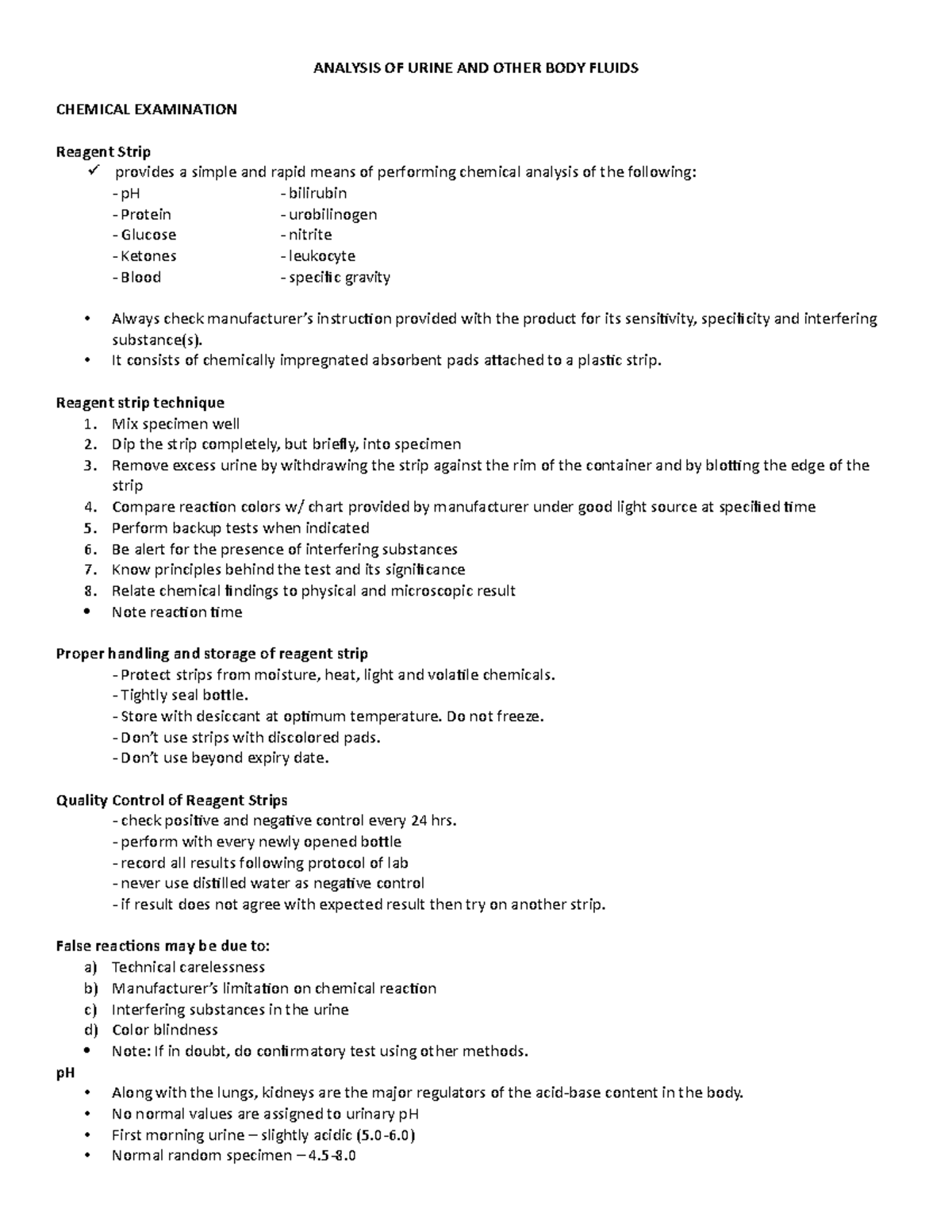 Chemical examination of urine - ANALYSIS OF URINE AND OTHER BODY FLUIDS ...