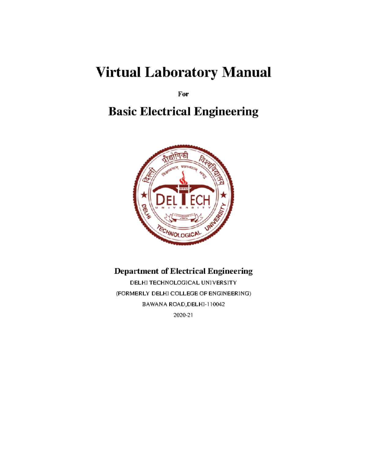 BEE LAB Manual (1) - Virtual Laboratory Manual For Basic Electrical Engineering Department of ...