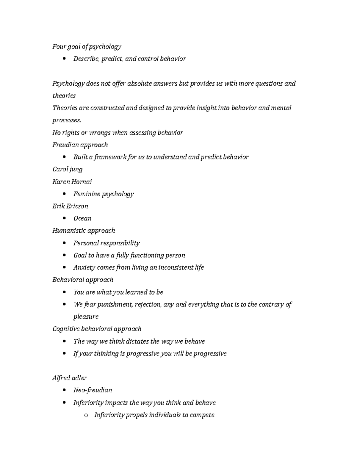 Personality notes - Four goal of psychology Describe, predict, and ...