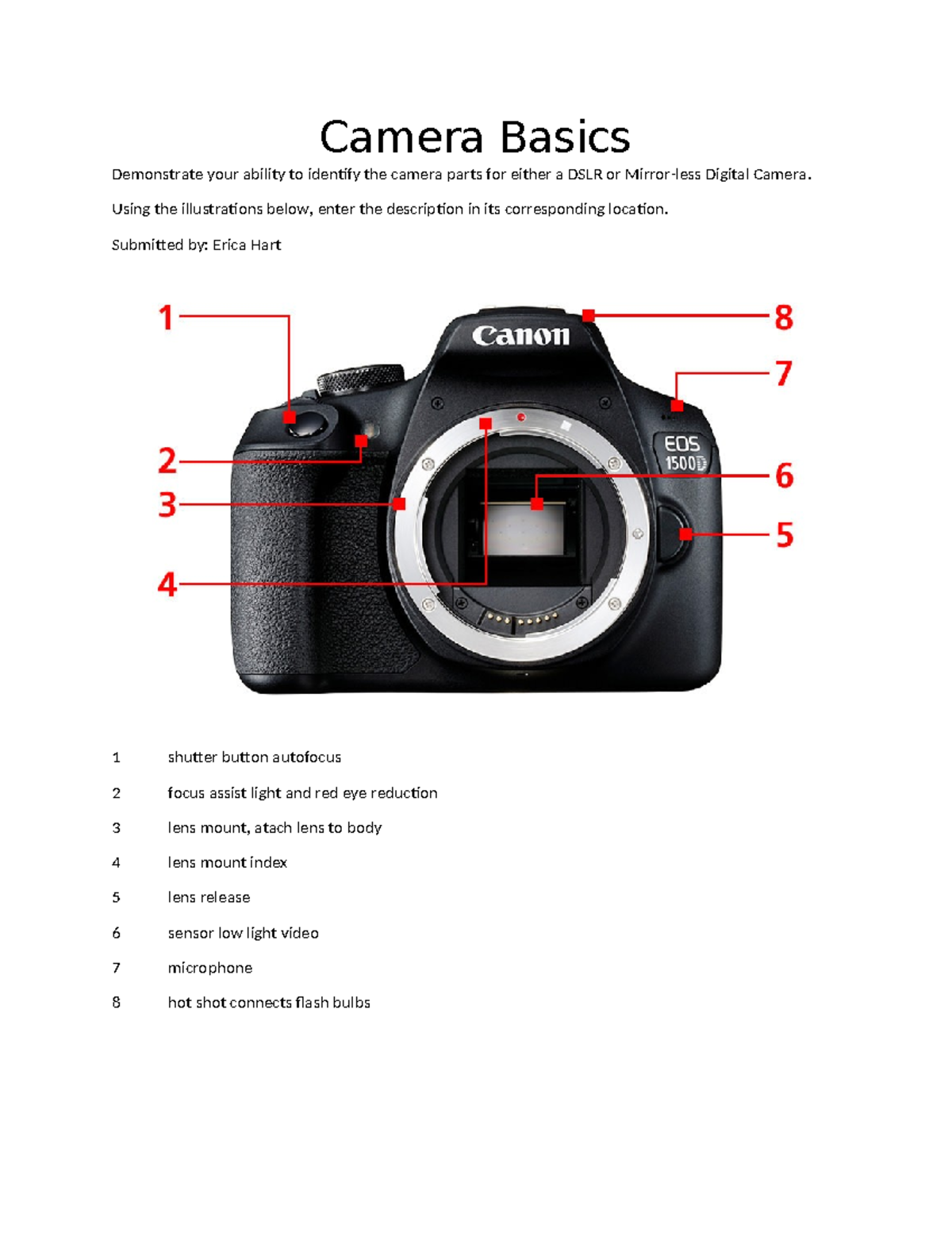 DDN-215-RS-Camera Basics - Checklist - Camera Basics Demonstrate your ability to identify the ...