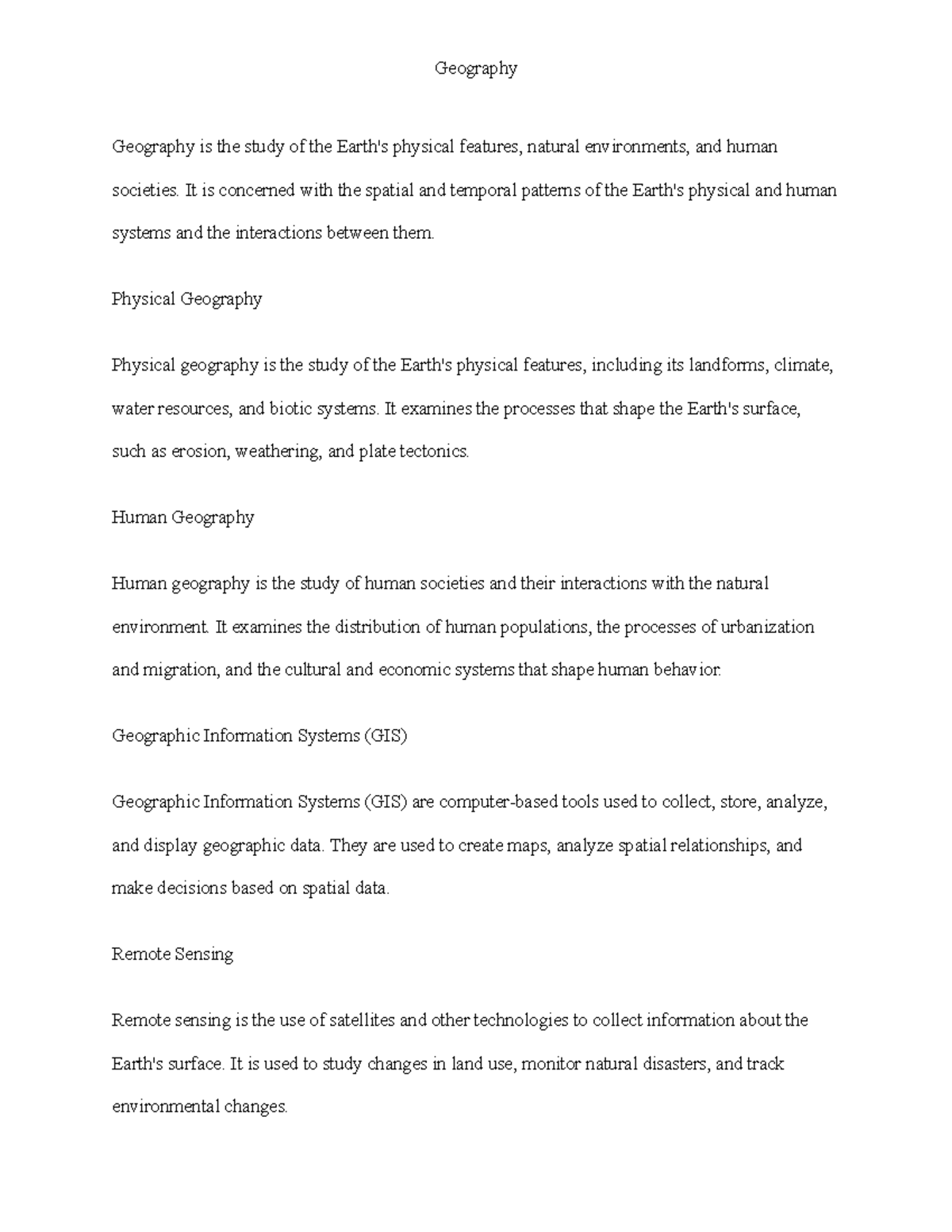 Geography - Professor - Geography Geography is the study of the Earth's ...