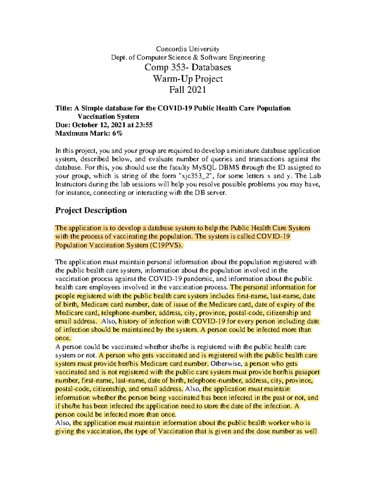 2021Fall Databases COMP353 Warm Up Project - Concordia University Dept. of Computer Science ...