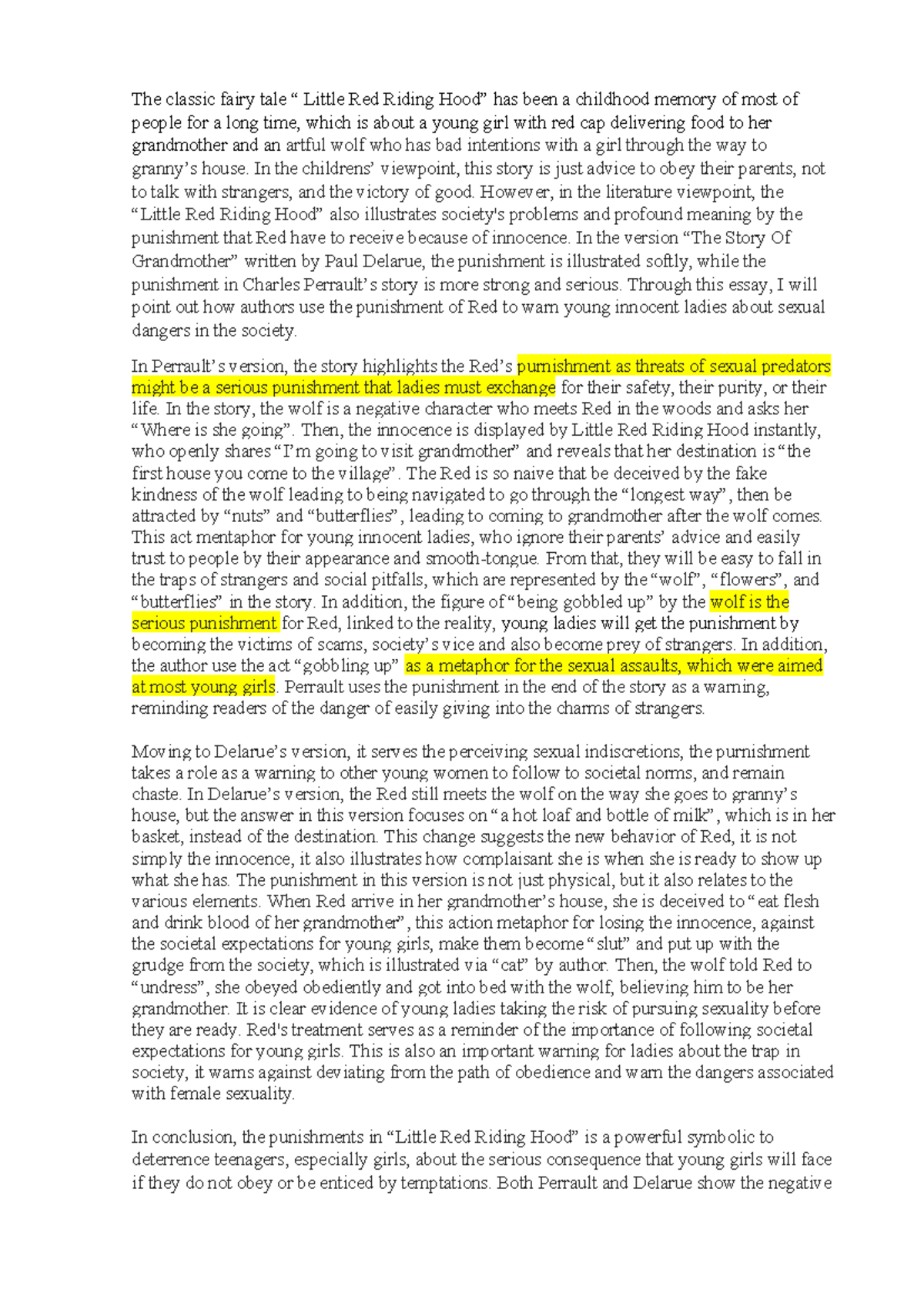 Analysis essay-Eng115-Littlle Red Riding Hood - The classic fairy tale ...