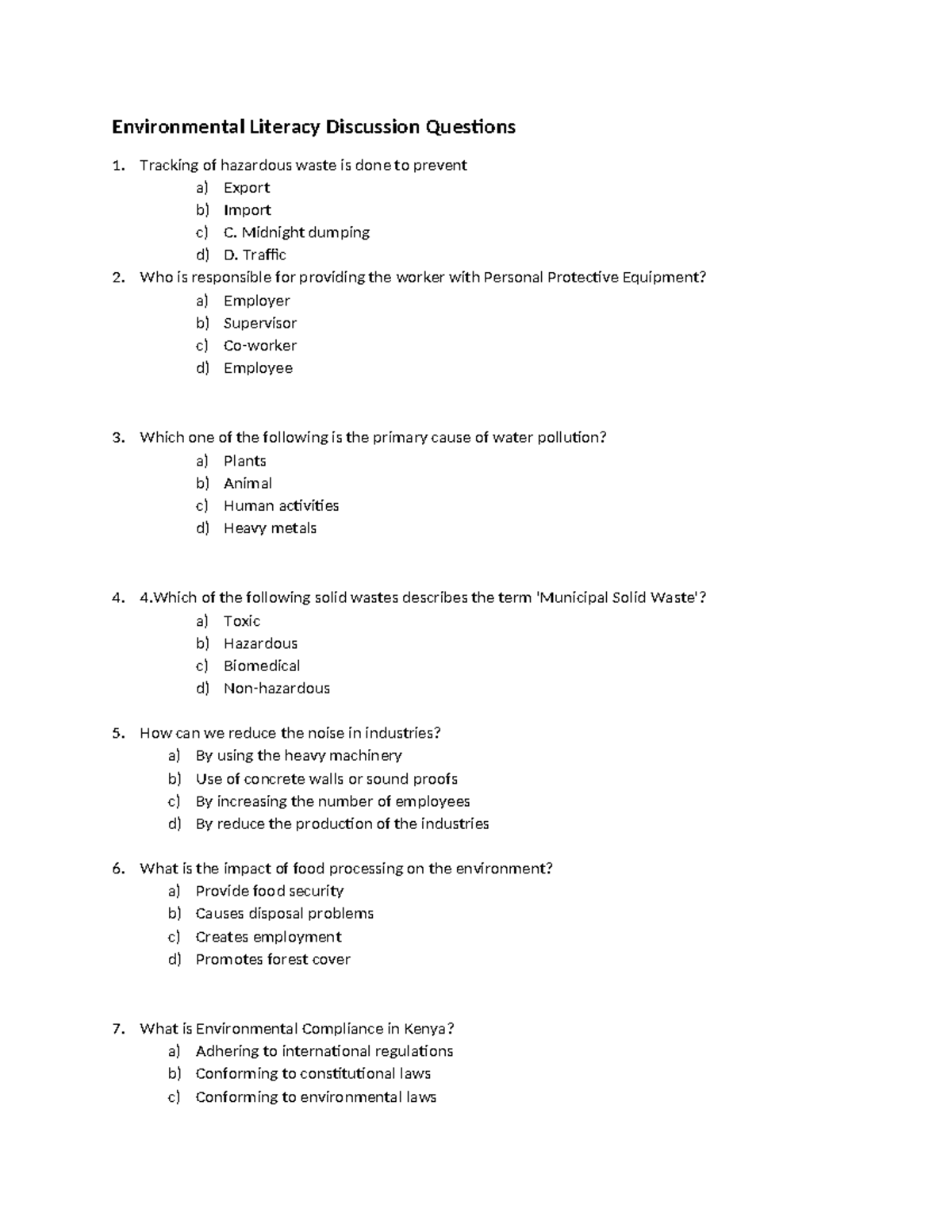 Environmental Literacy Discussion Questions - Tracking of hazardous ...