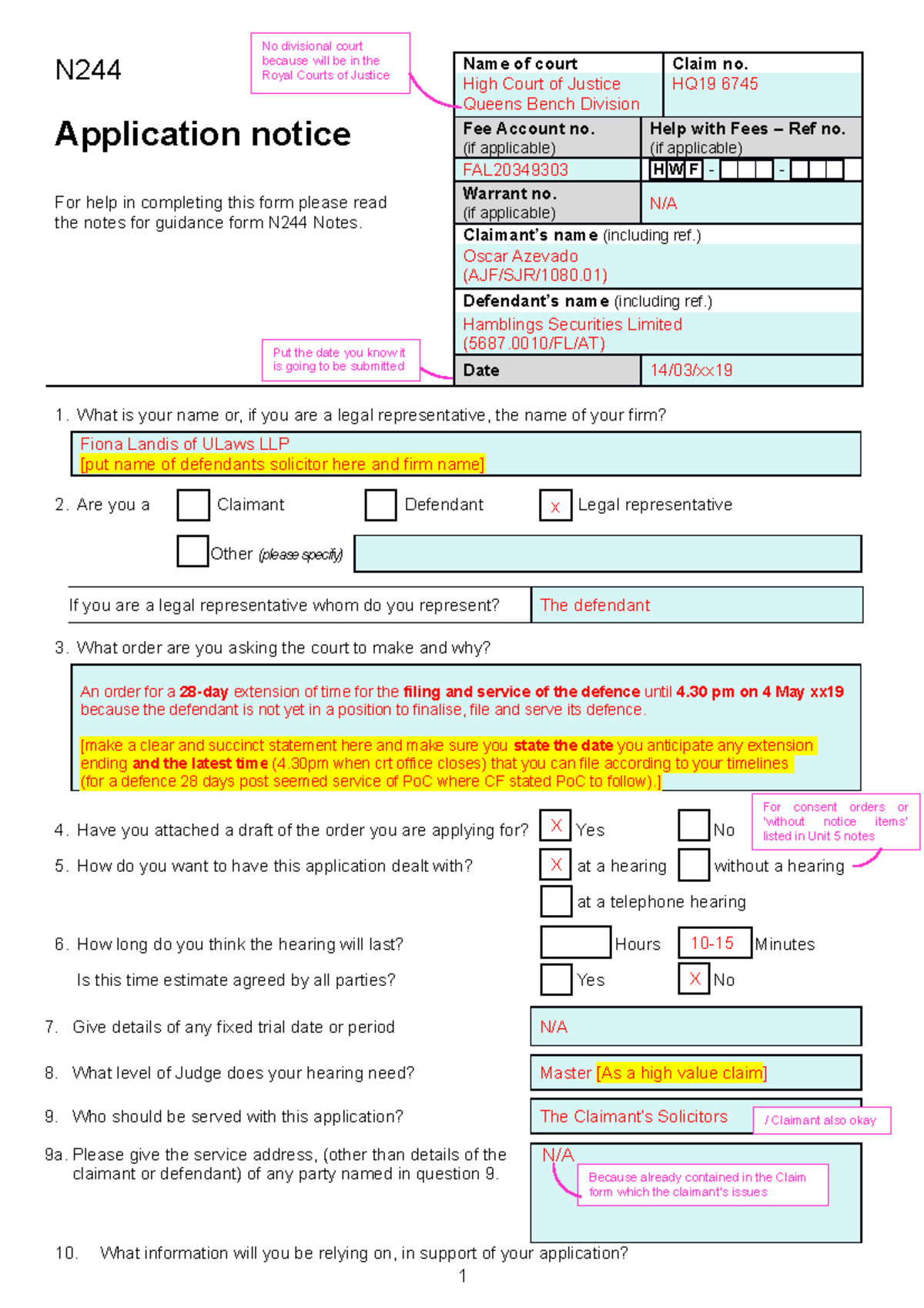 Dispute Resolution Unit 5 Prep Interim Application form N244 examplar ...