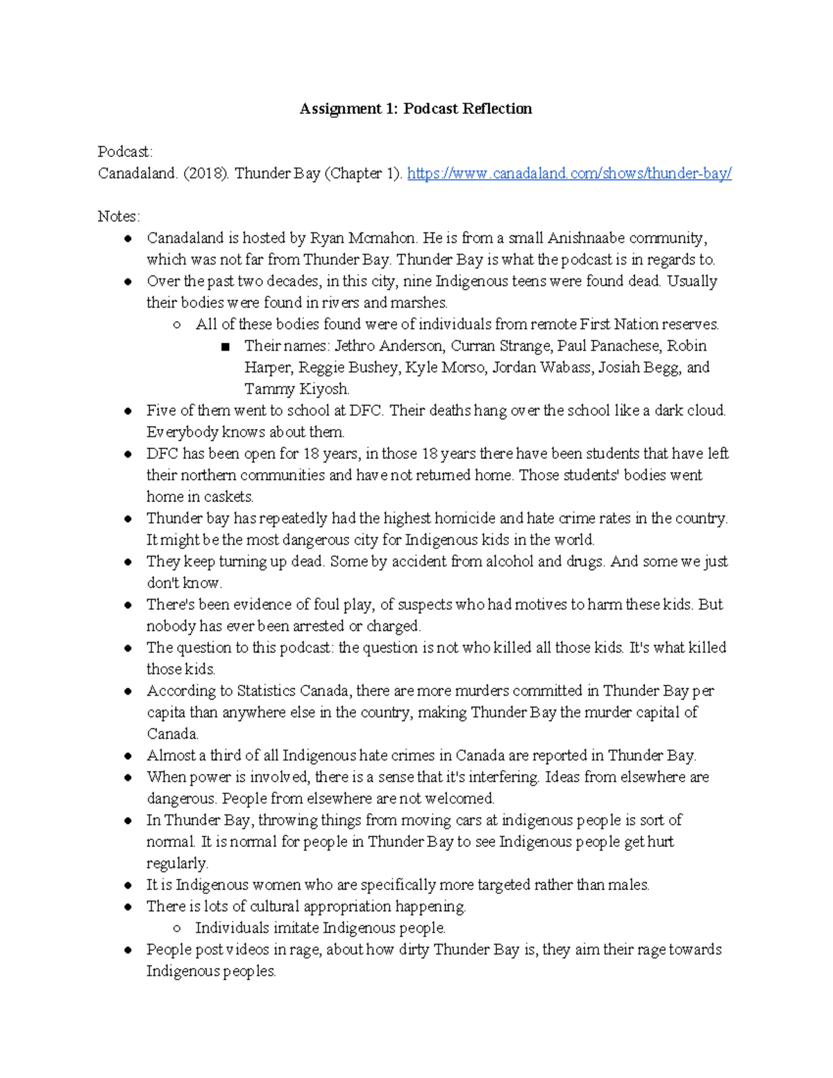 Assignment 1 Notes - Assignment 1: Podcast Reflection Podcast ...