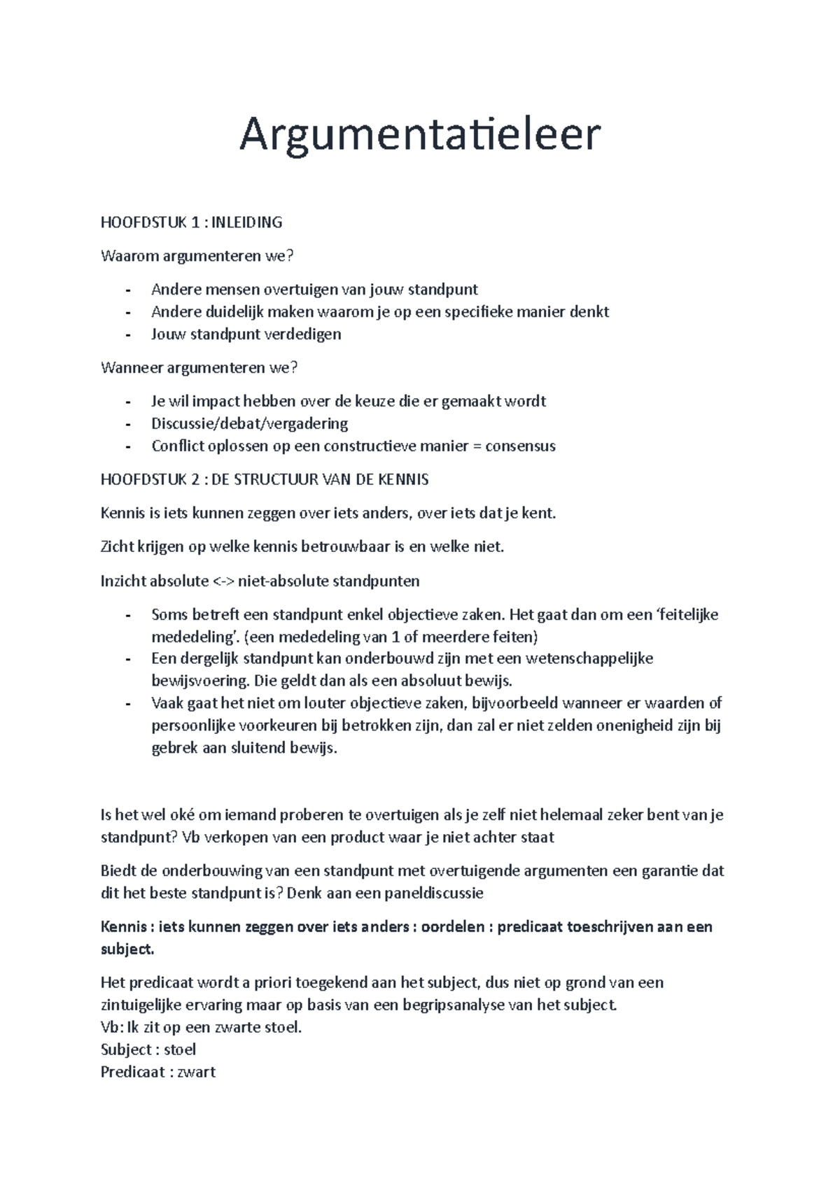 Samenvatting argumentatieleer - Argumentatieleer HOOFDSTUK 1 ...