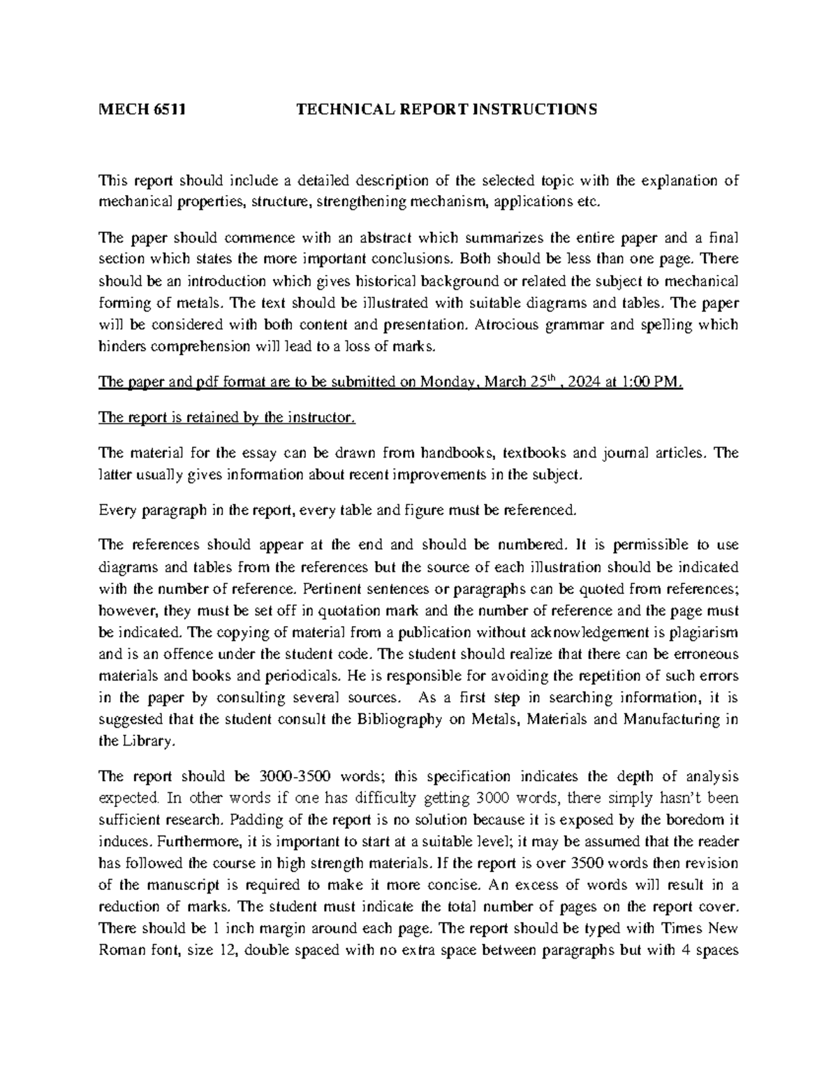 Major Report Instructions - MECH 651 1 TECHNICAL REPORT INSTRUCTIONS ...