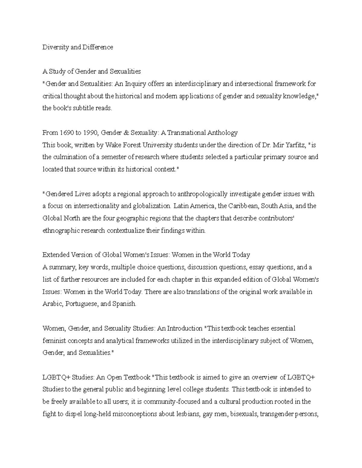 A Study of Gender and Sexualities - Diversity and Difference A Study of ...