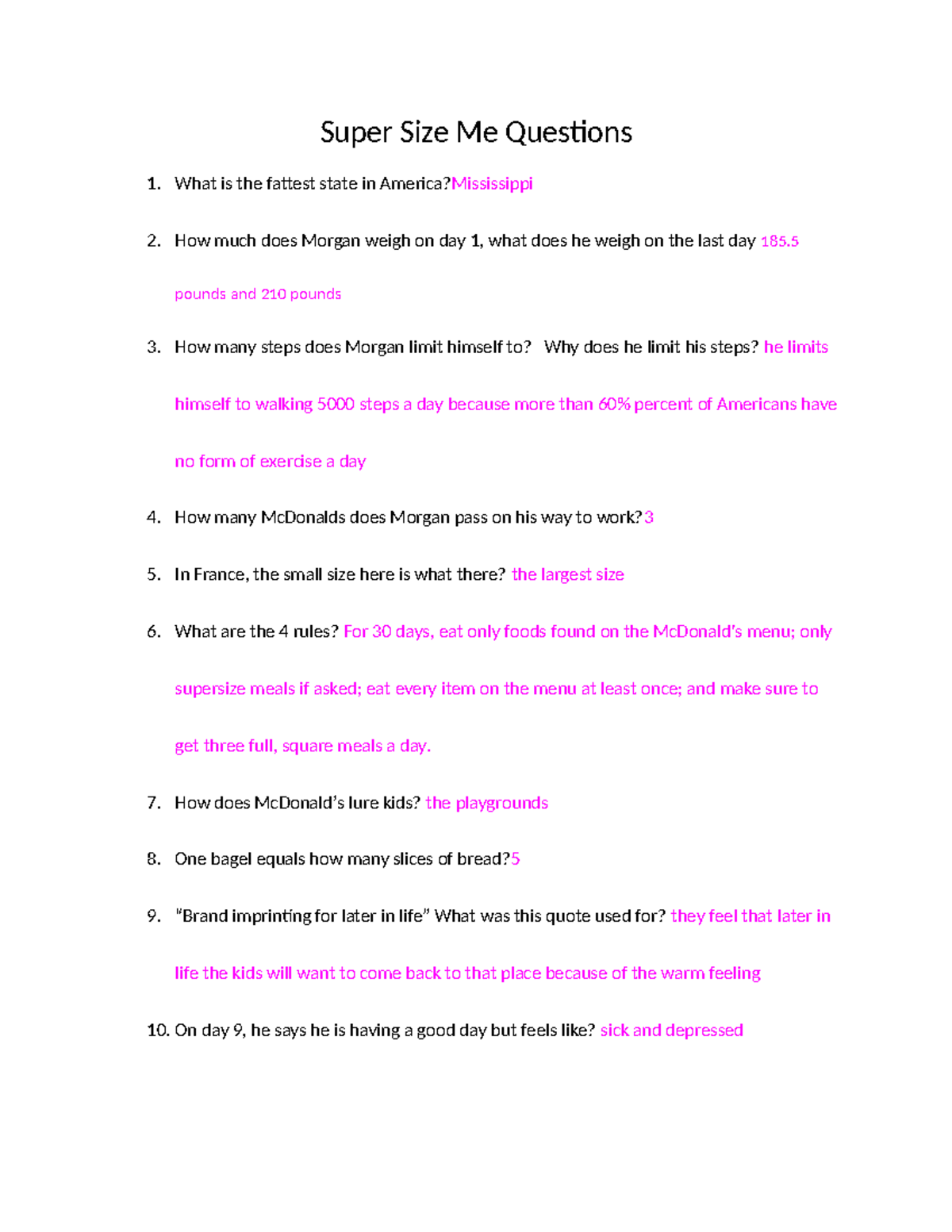 Super+Size+Me+Questions - Super Size Me Questions What is the fattest ...