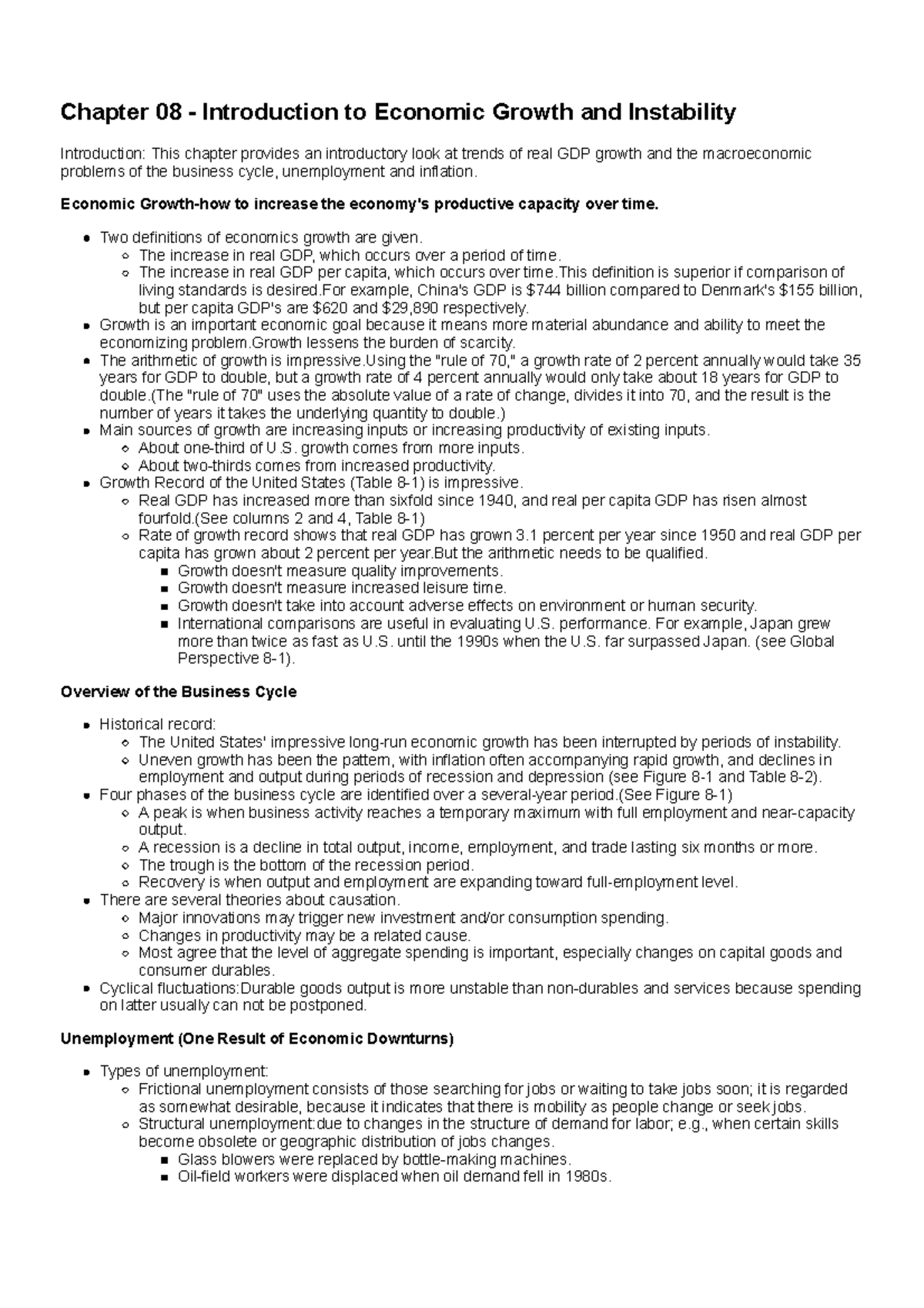 Chapter 08 - Introduction to Economic Growth and Instability - Chapter ...