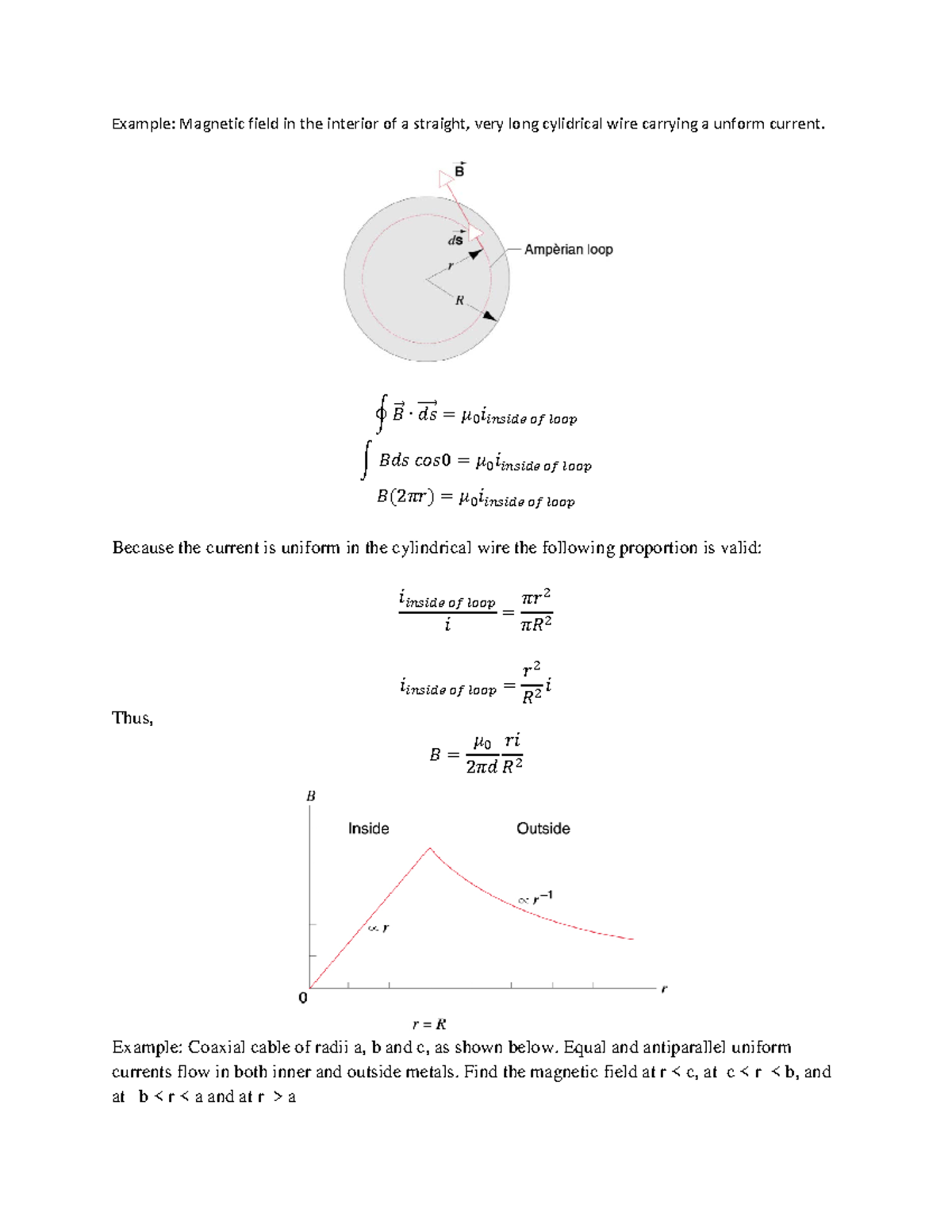 Tutorial notes Ch 33 Part B Ampere law - Example: Magnetic field in the ...