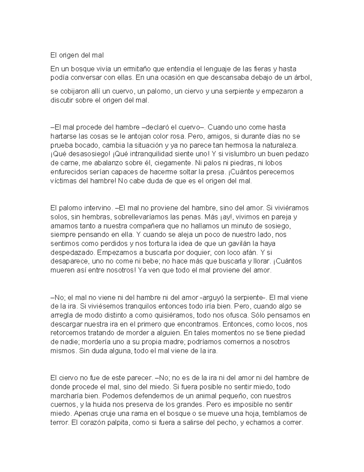 Preguntas de Jonathan - taller - El origen del mal En un bosque vivía ...