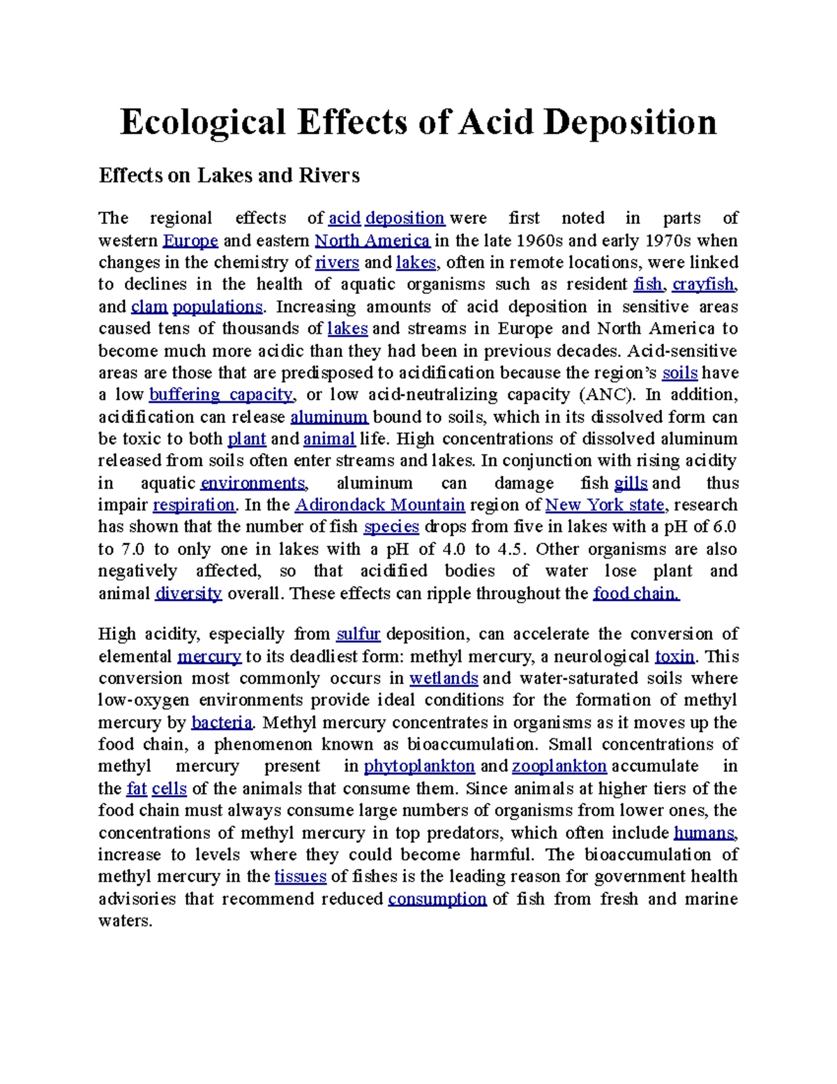 Ecological Effects of Acid Deposition - Increasing amounts of acid ...