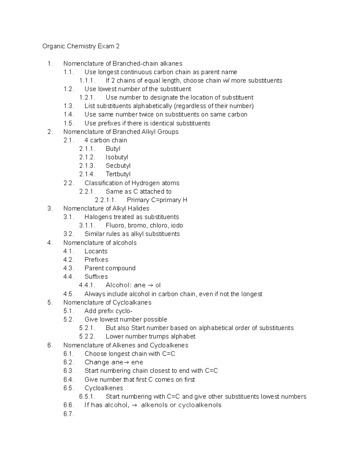 Organic Chemistry Exam 2 Review - Organic Chemistry Exam 2 Nomenclature ...