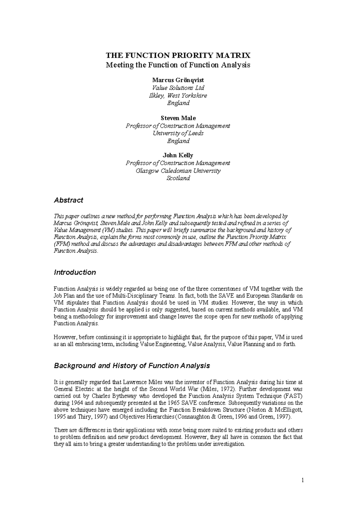 Function Priority Matrix - THE FUNCTION PRIORITY MATRIX Meeting the ...