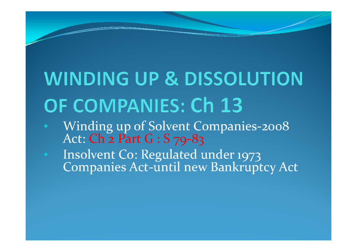 KRG 200 CH 13 Winding UP & Dissolution OF Companies - Winding up of ...