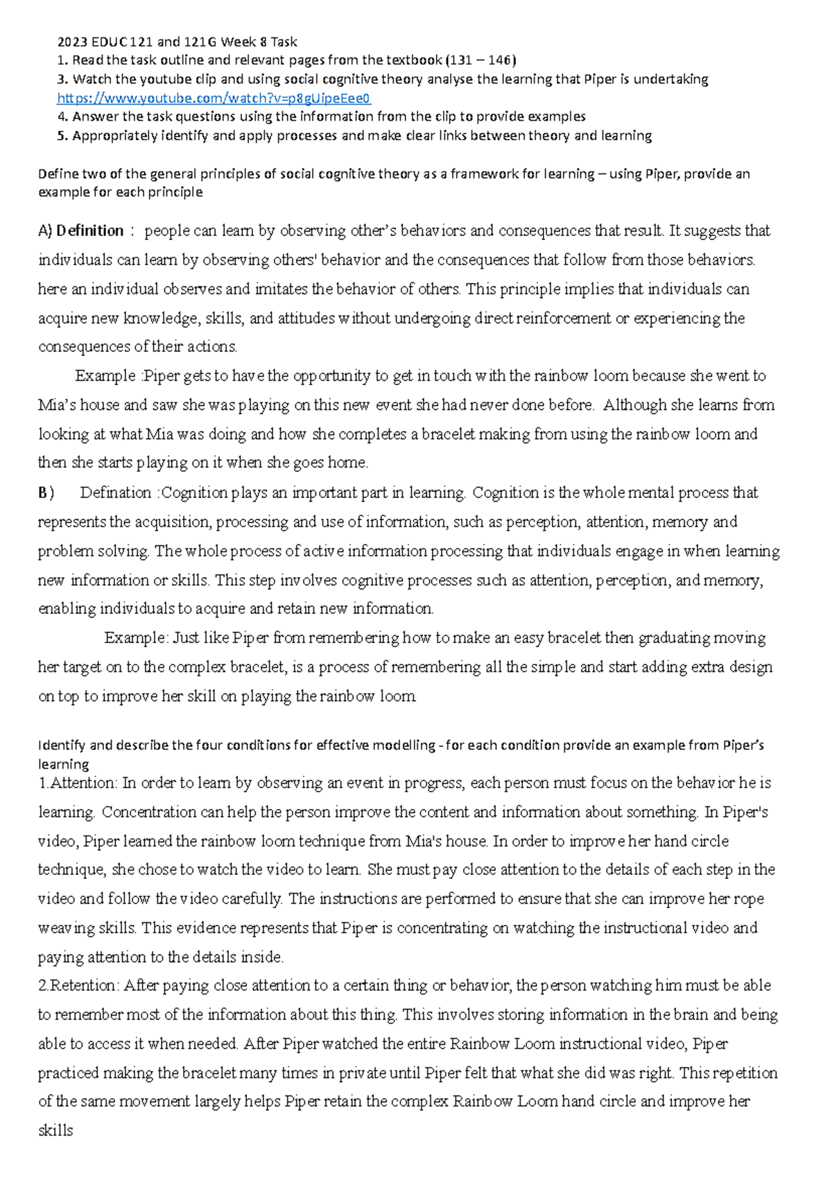 2023 EDUC 121 - 121G Week 8 Assessment TASK - 2023 EDUC 121 and 121G ...