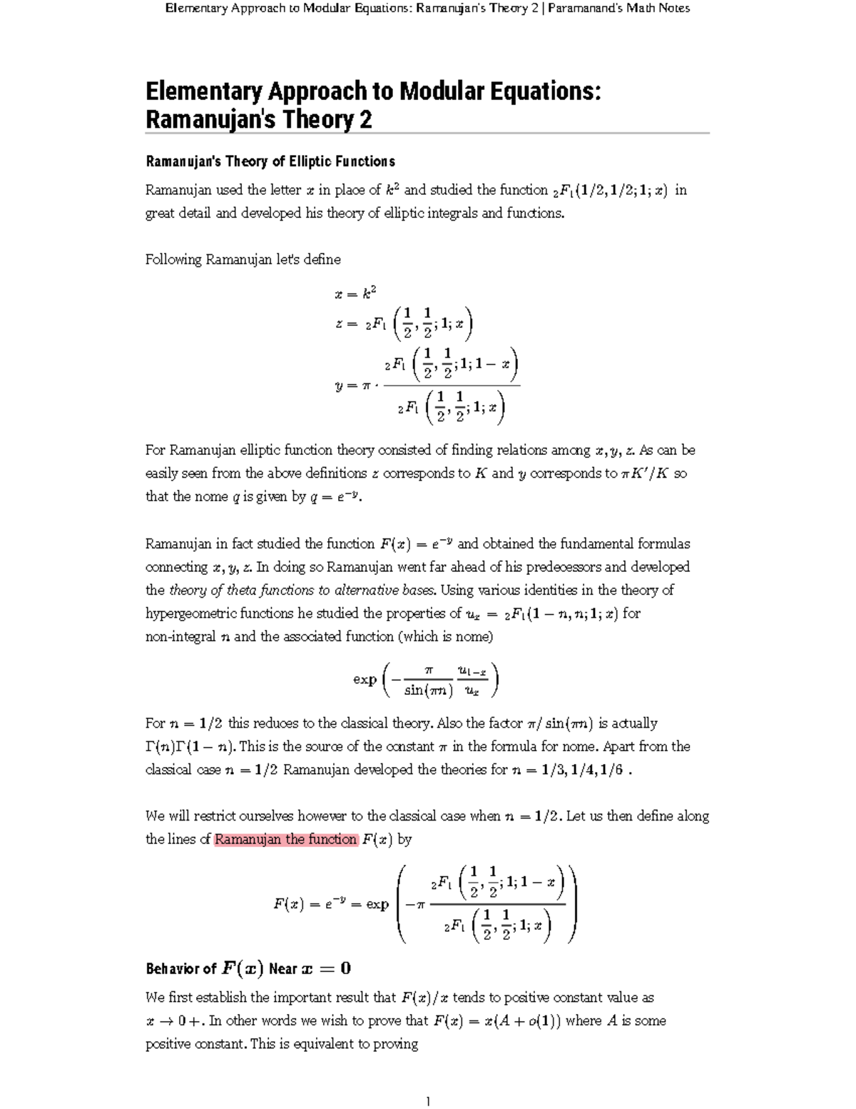 Ramanujan Equations
