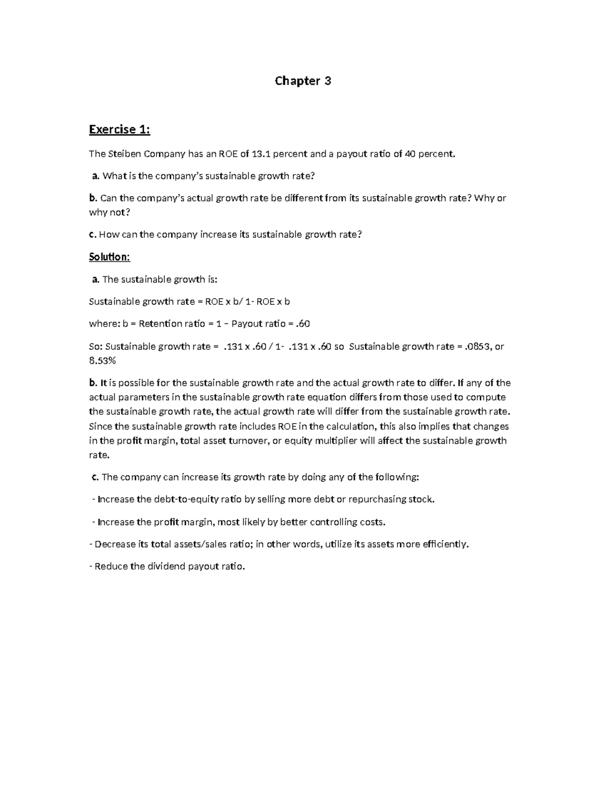 Chapter 3 exercises - it helps - Chapter 3 Exercise 1: The Steiben ...