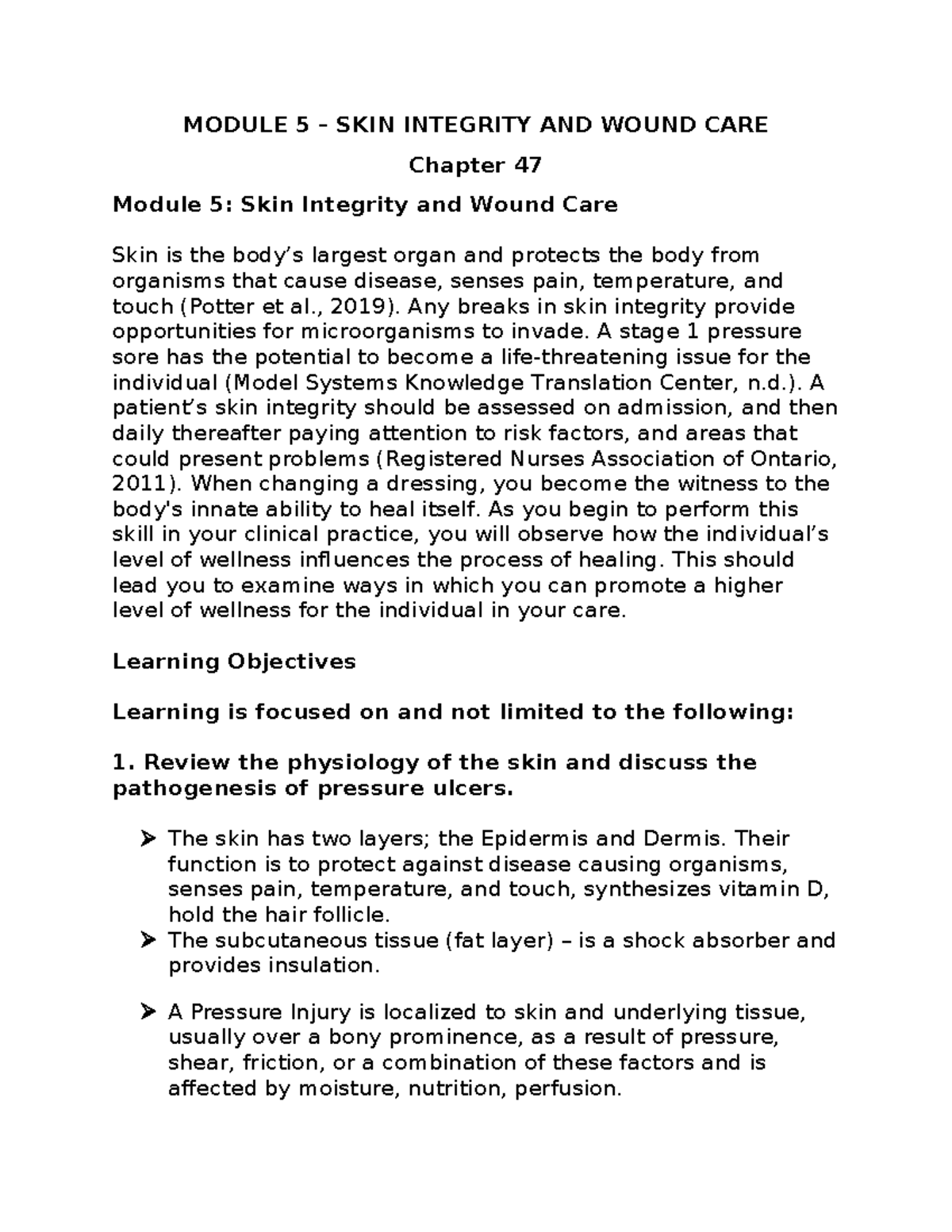 Module 5 - Skin Integrity and Wound Care - MODULE 5 – SKIN INTEGRITY ...