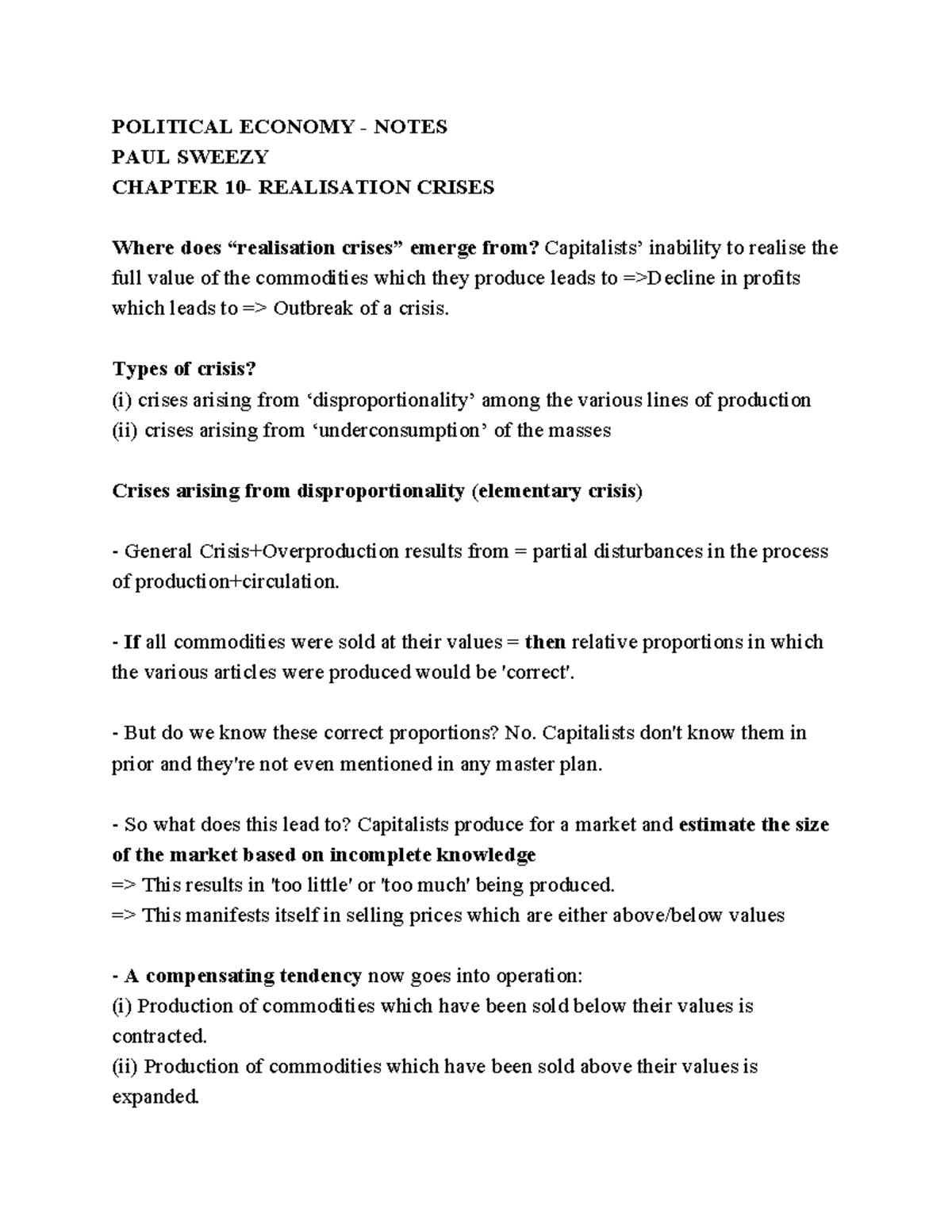 Paul M. Sweezy - Ch 10 - POLITICAL ECONOMY - NOTES PAUL SWEEZY CHAPTER ...