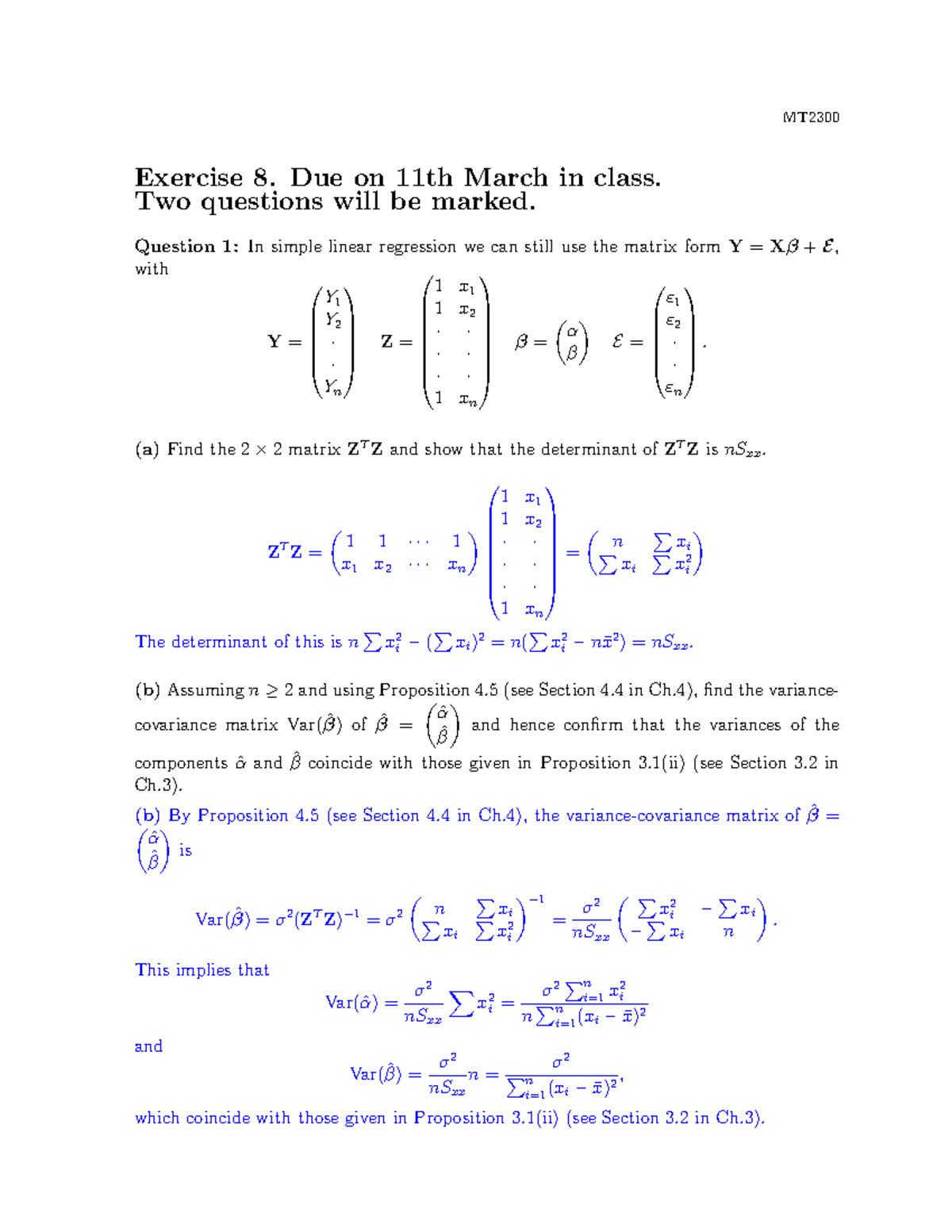 MT230 0 Sheet 7 Solution - MT Exercise 8. Due on 11th March in class ...