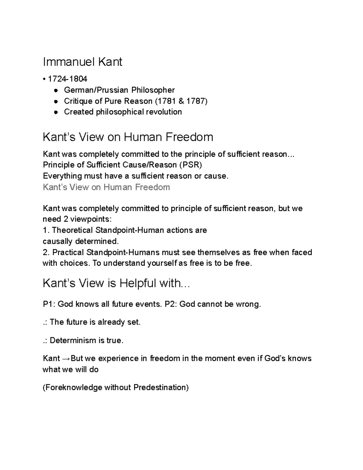 Immanuel Kant on Human Freedom - Immanuel Kant • 1724- German/Prussian ...