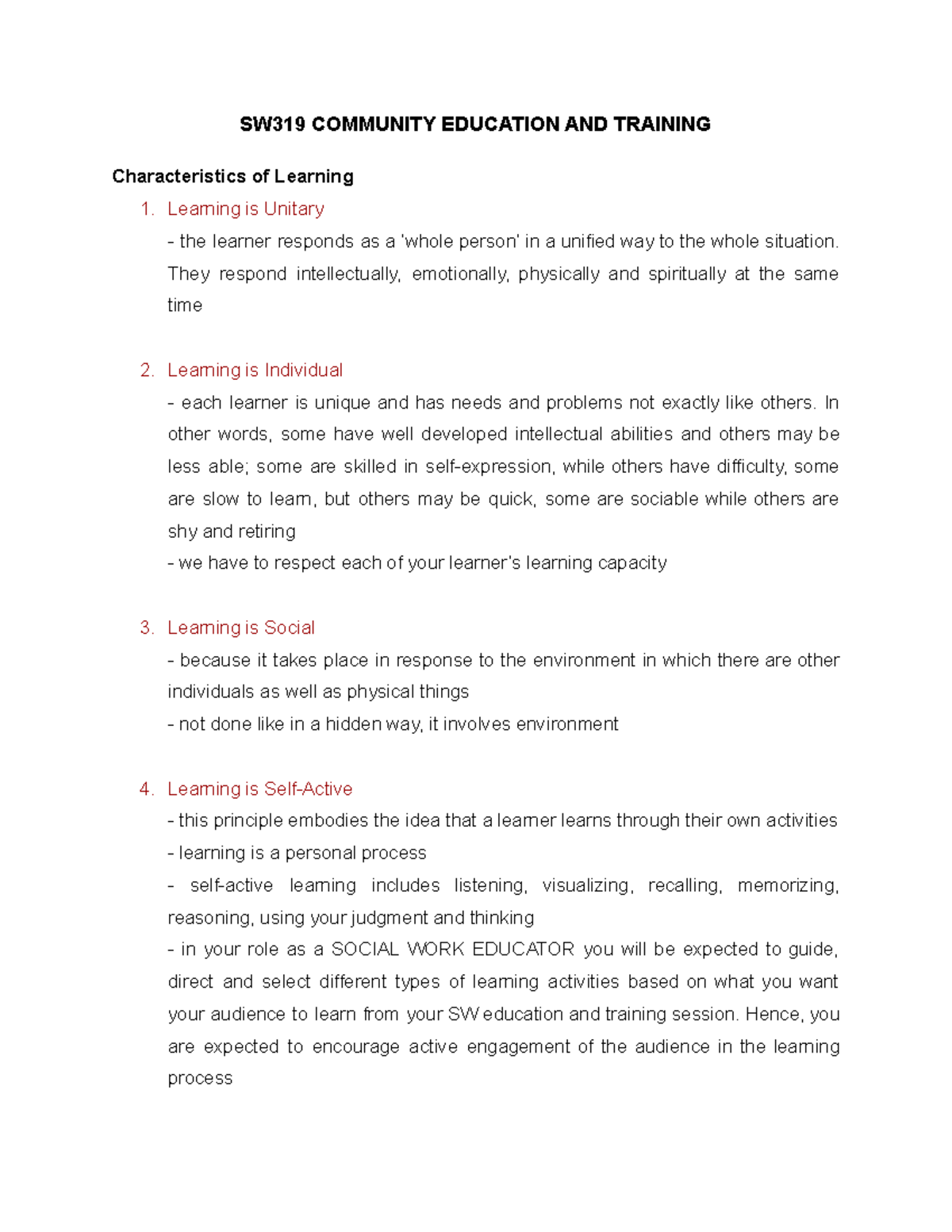SW319- Characteristics AND Steps OF Learning - SW319 COMMUNITY ...