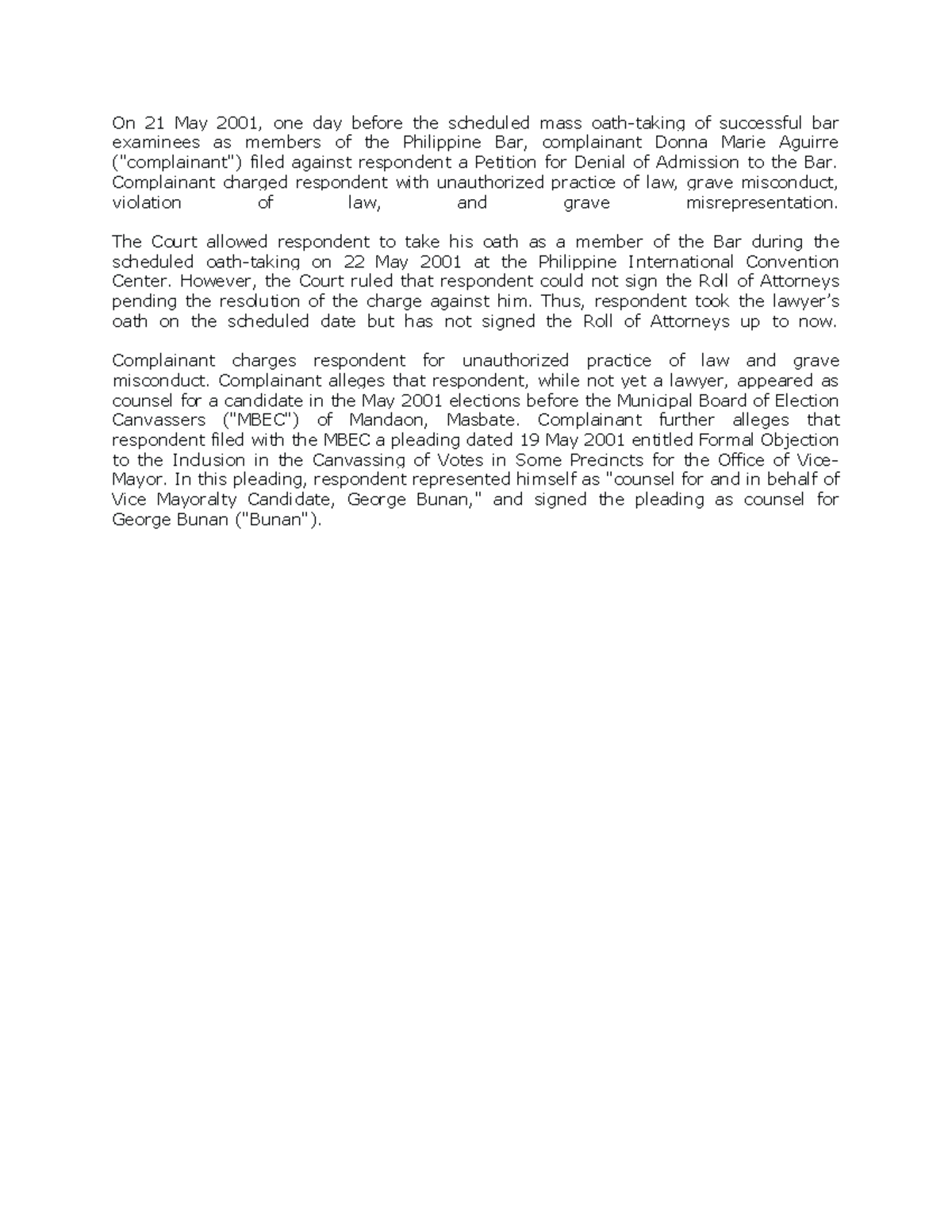 Rana Case 1 - Case Part 1 - On 21 May 2001, one day before the ...