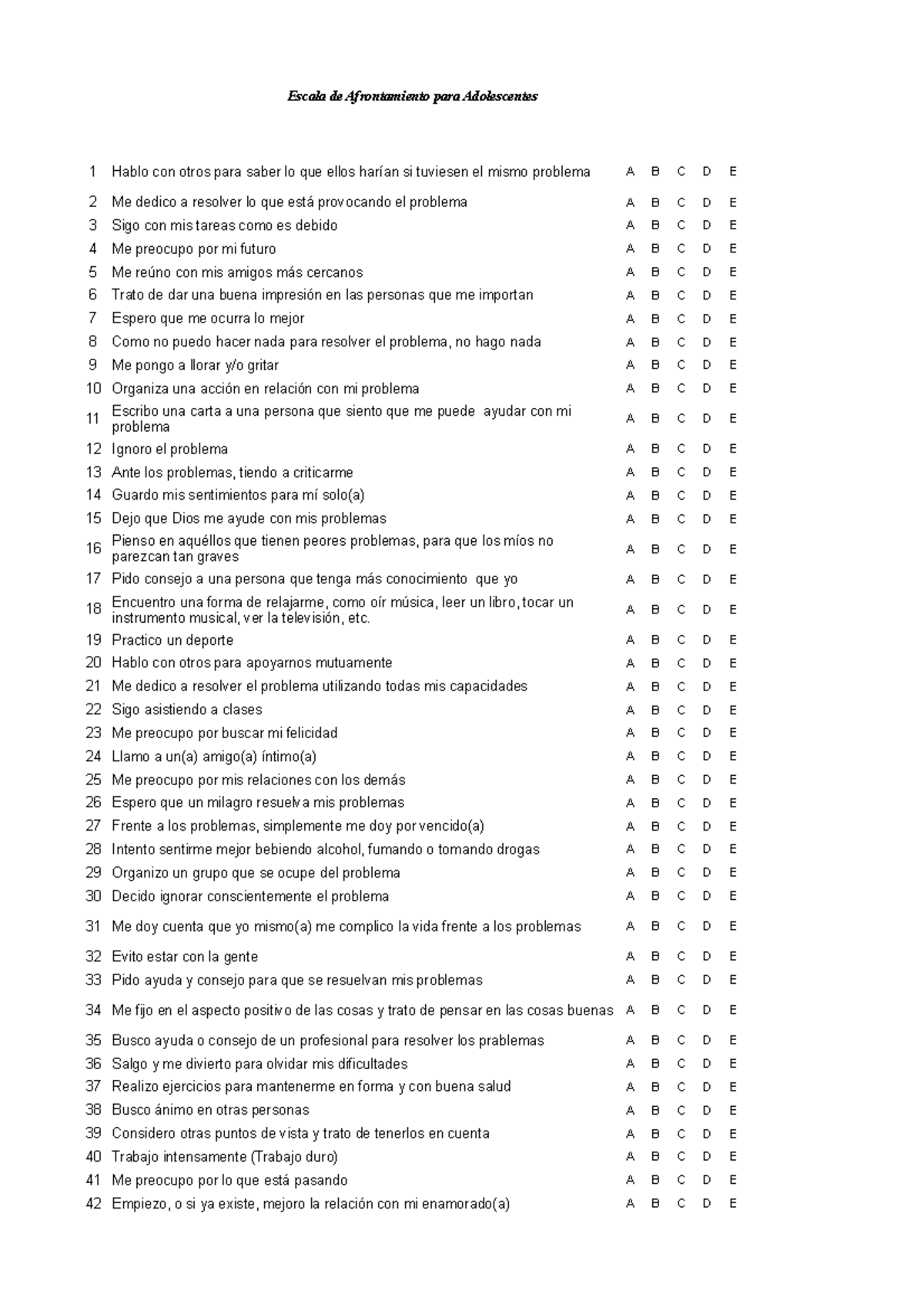 Pdfcoffee - Test de afrontamiento - Escala de Afrontamiento para ...