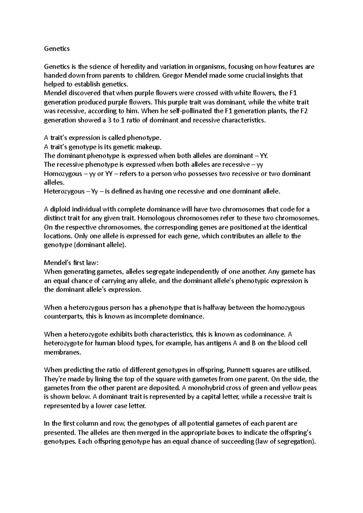 Genetics - notes from biology - Genetics Genetics is the science of ...