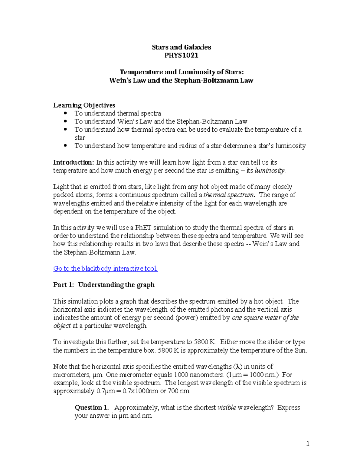 PHYS1020-Project-Stellar Temperatures and Luminosity - Stars and ...