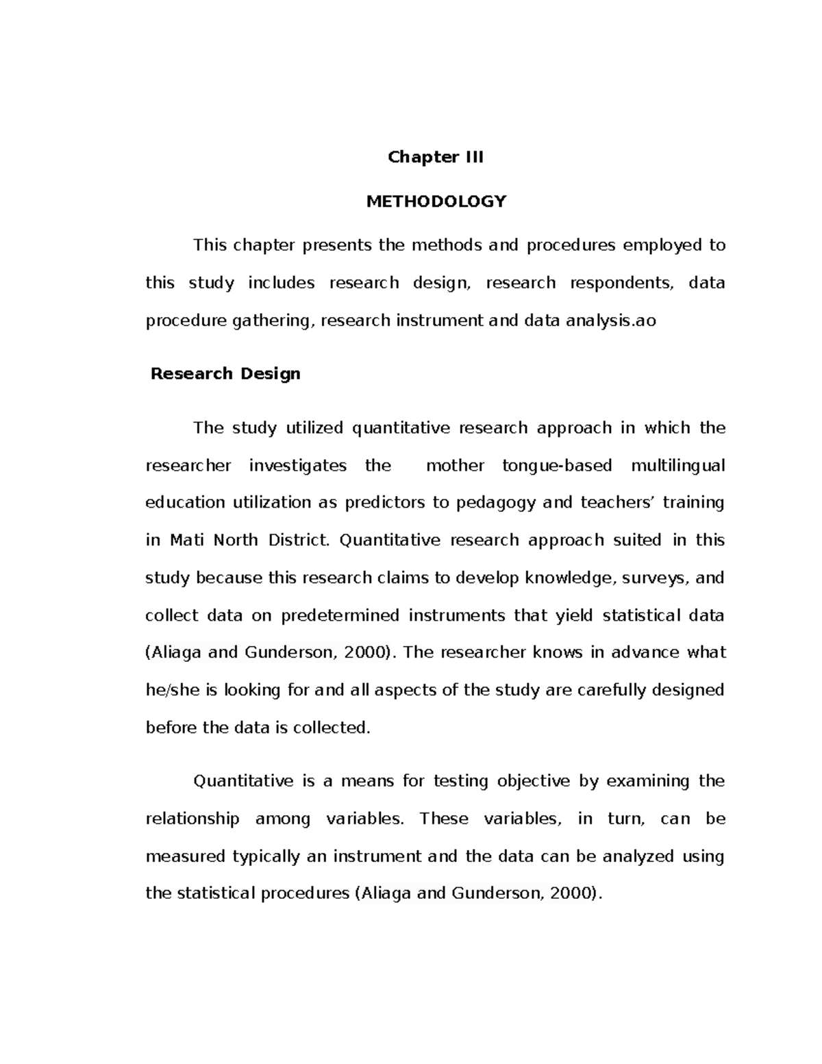 6th chapter Thesis - Chapter III METHODOLOGY This chapter presents the ...