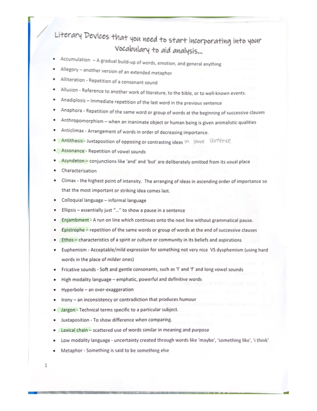 Literary devices - Anadiplosis Immediate repetition of the last word in ...