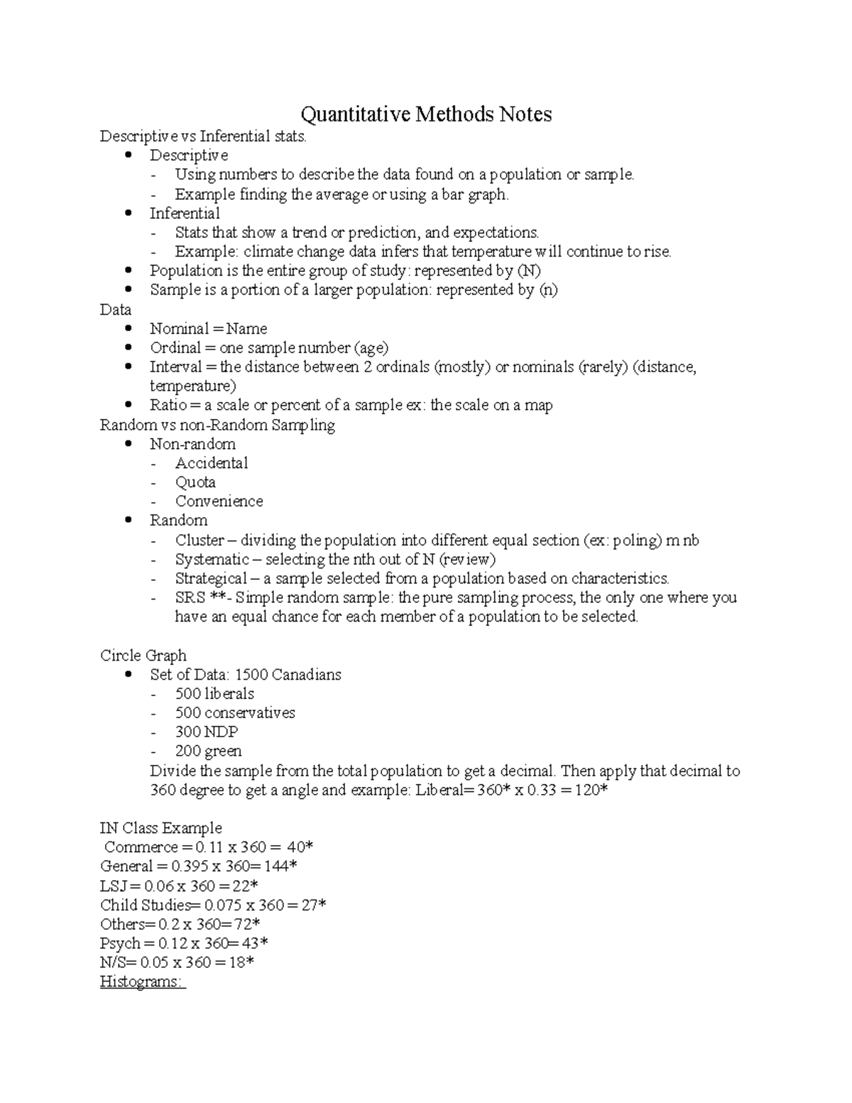Quantitative Methods Notes - Quantitative Methods Notes Descriptive vs ...