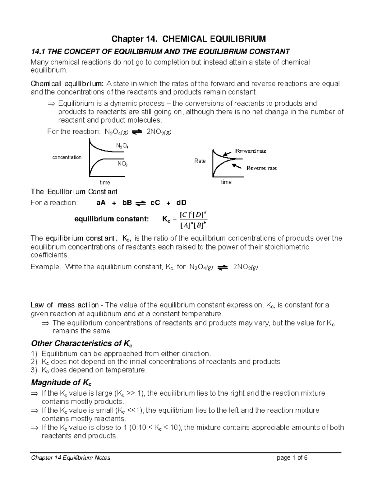 Equilibrium notes - Chapter 14. CHEMICAL EQUILIBRIUM 14 THE CONCEPT OF ...