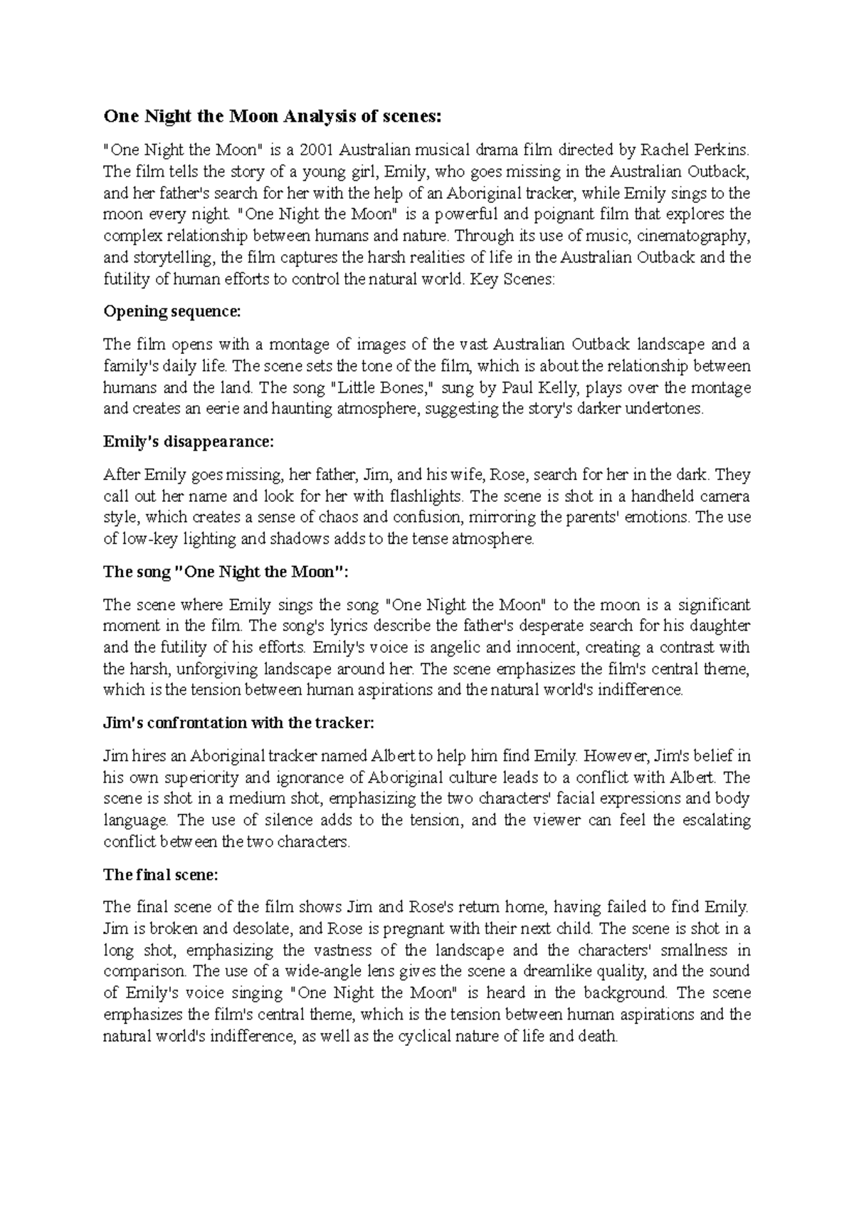 One Night The Moon Analysis Of Scenes - One Night the Moon Analysis of ...