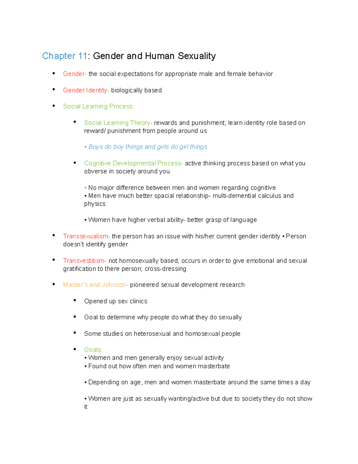 Chapter 11 psychology - PSYC 101 - Chapter 11: Gender and Human ...