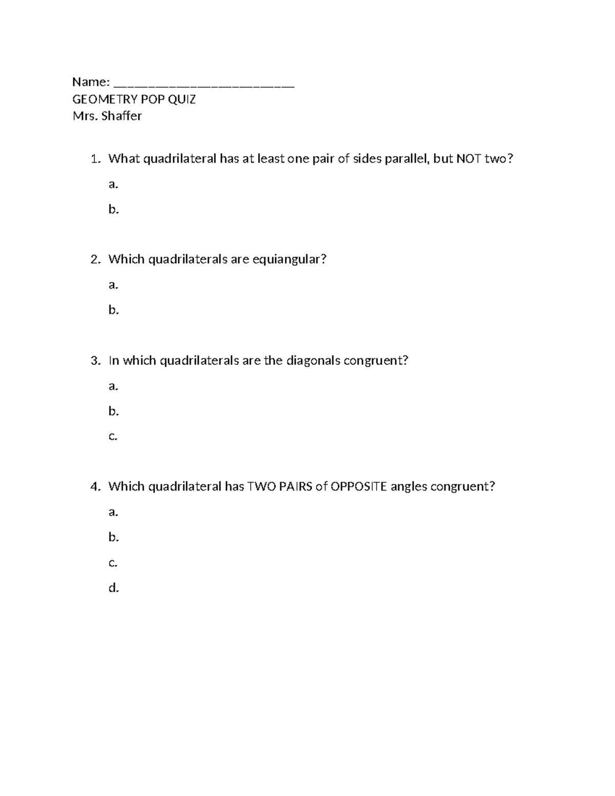 POP QUIZ - pop quiz geometry - Name ...