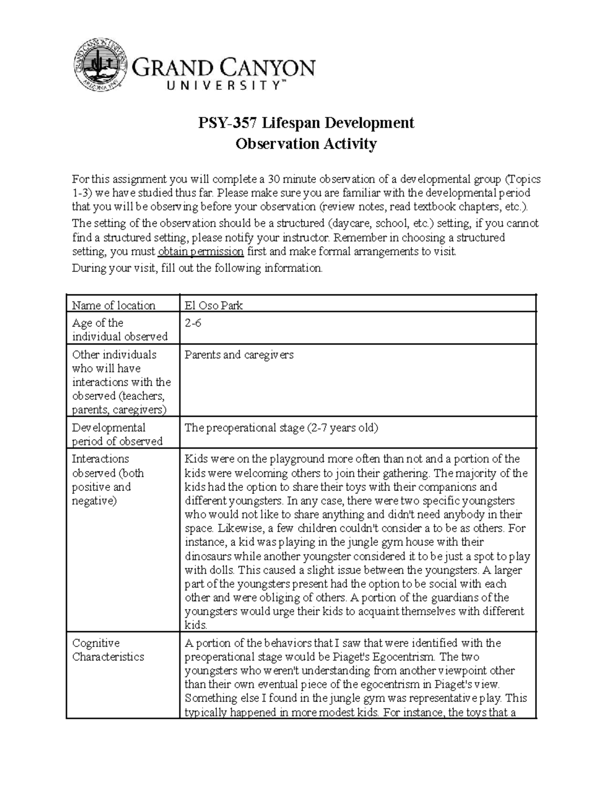 Observation Activity PSY 357 .docx (2).docx (1) - PSY-357 Lifespan ...