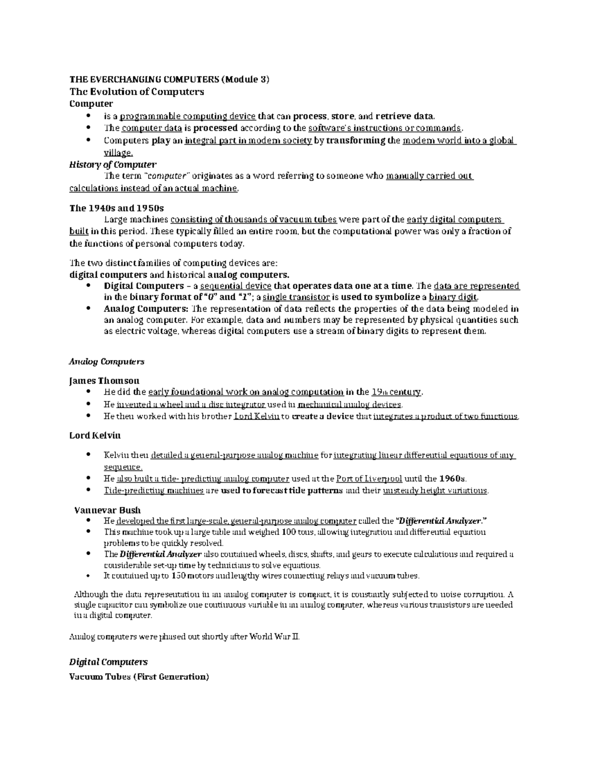 ITC Midterms Reviewer - THE EVERCHANGING COMPUTERS (Module 3) The ...