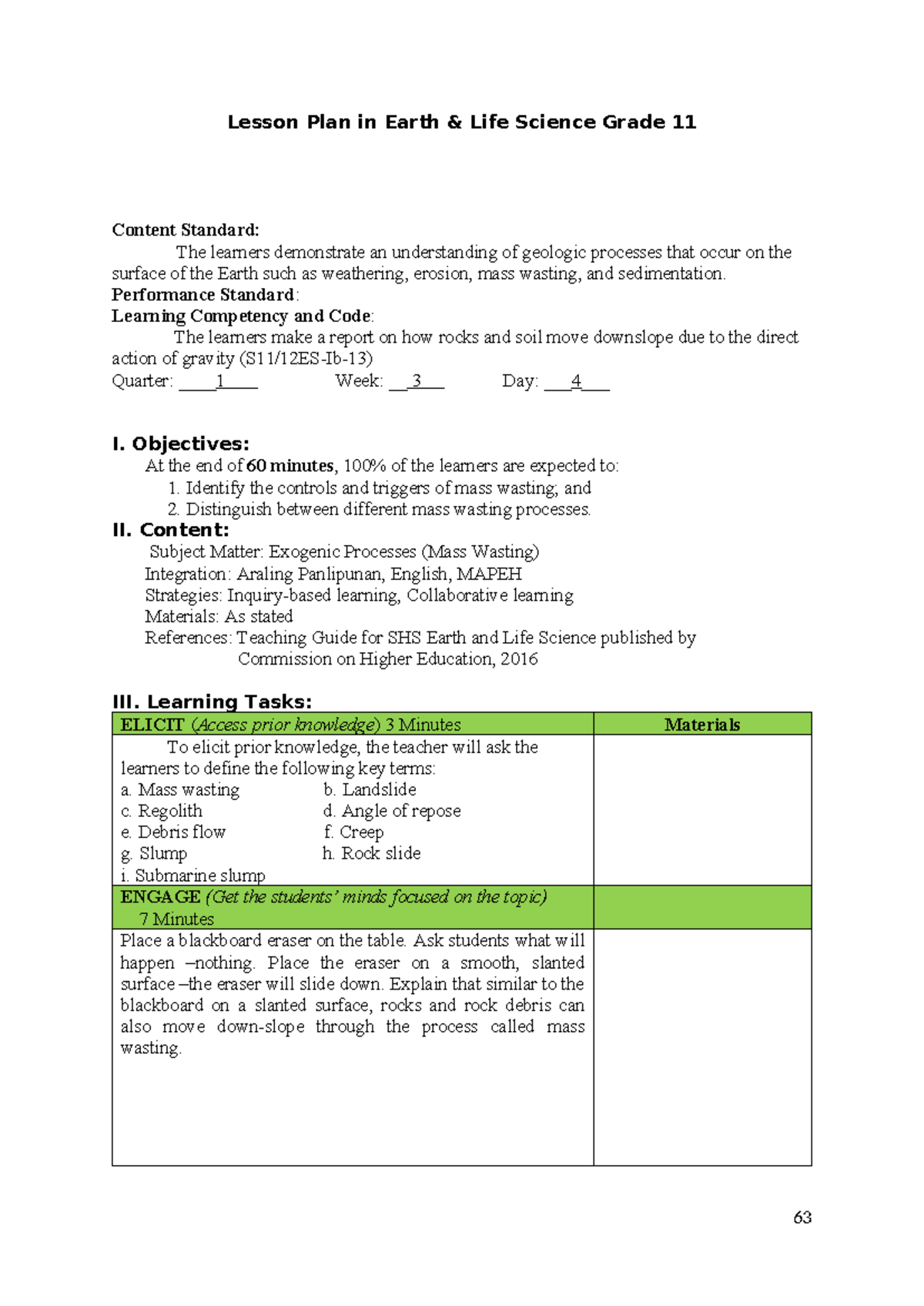 LC 13 - Physical Science - Lesson Plan in Earth & Life Science Grade 11 ...